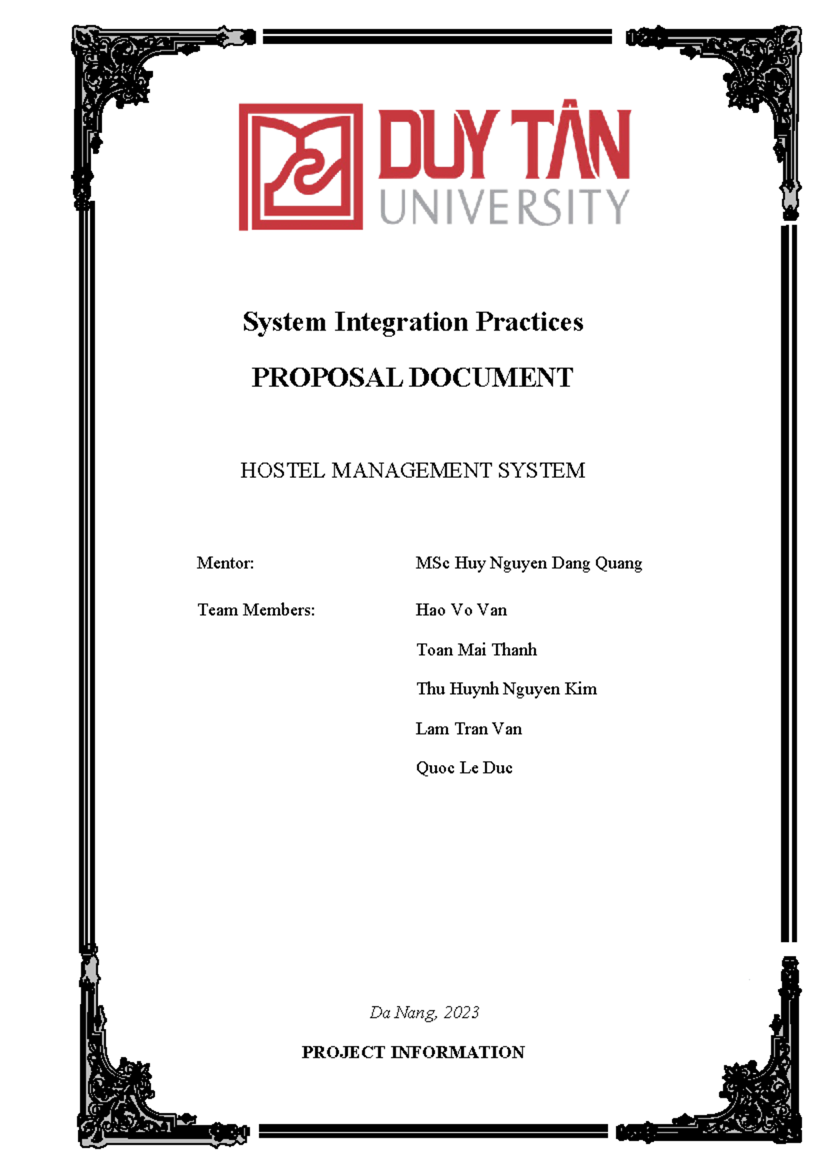 Hostel Management System Proposal Version 1.2 - System Integration ...