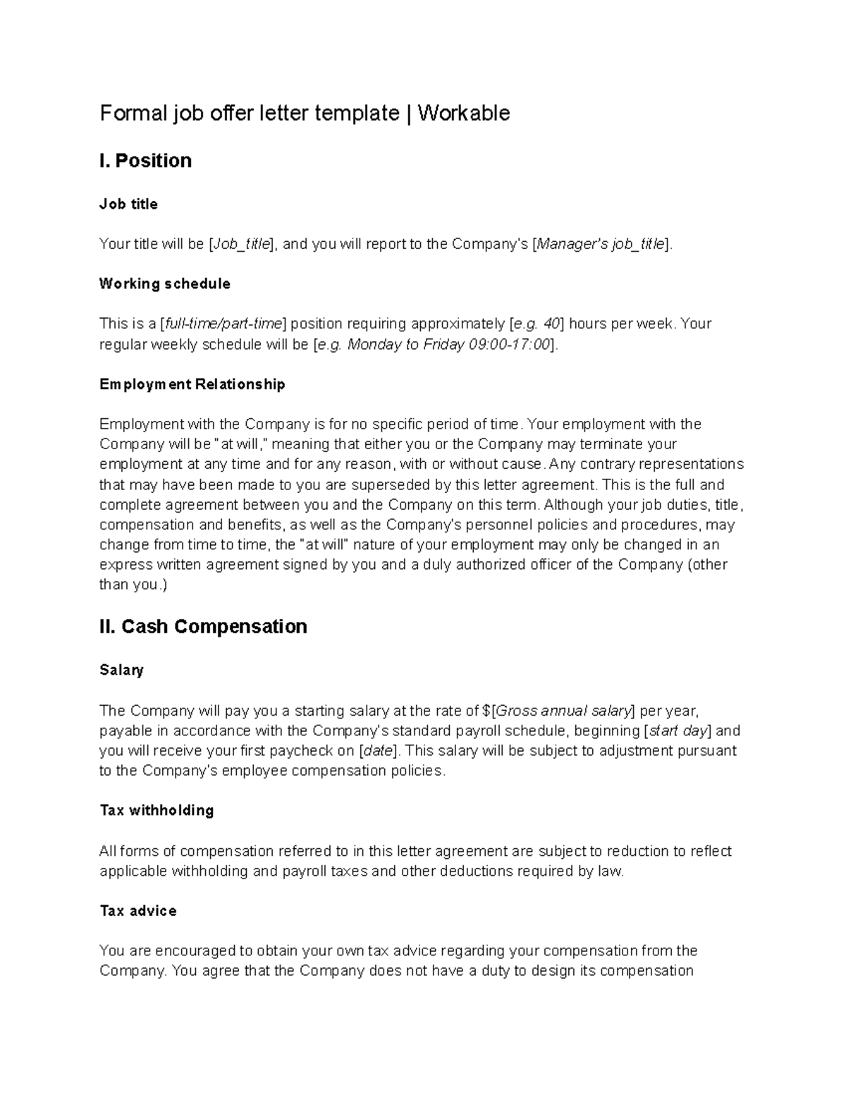 Formal job offer letter template 1 - Position Job title Your title will ...