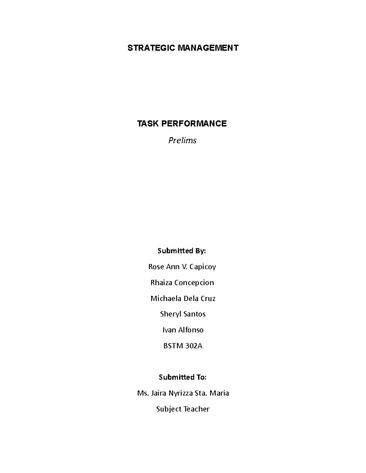 03-Task-Performance-1- Strat-1 - STRATEGIC MANAGEMENT TASK PERFORMANCE Prelims Submitted By ...