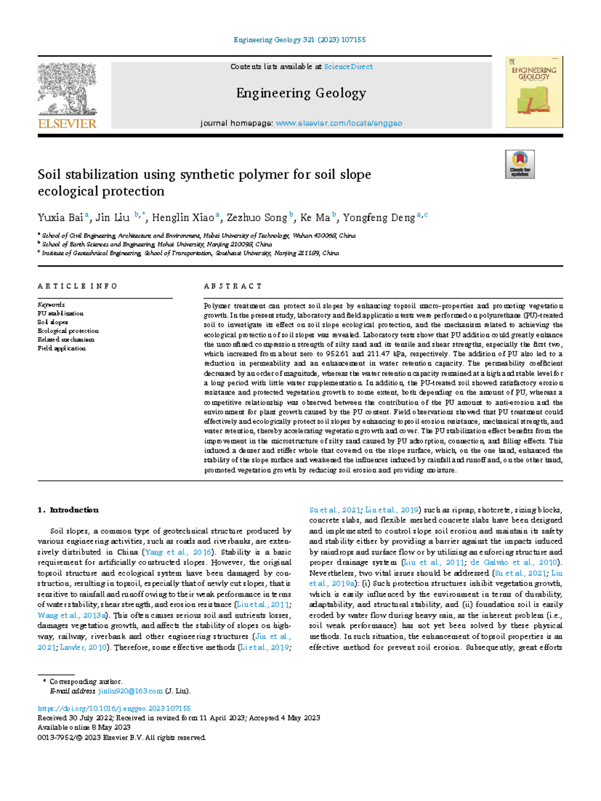 Soil stabilization using synthetic polymer for soil slope - Engineering ...