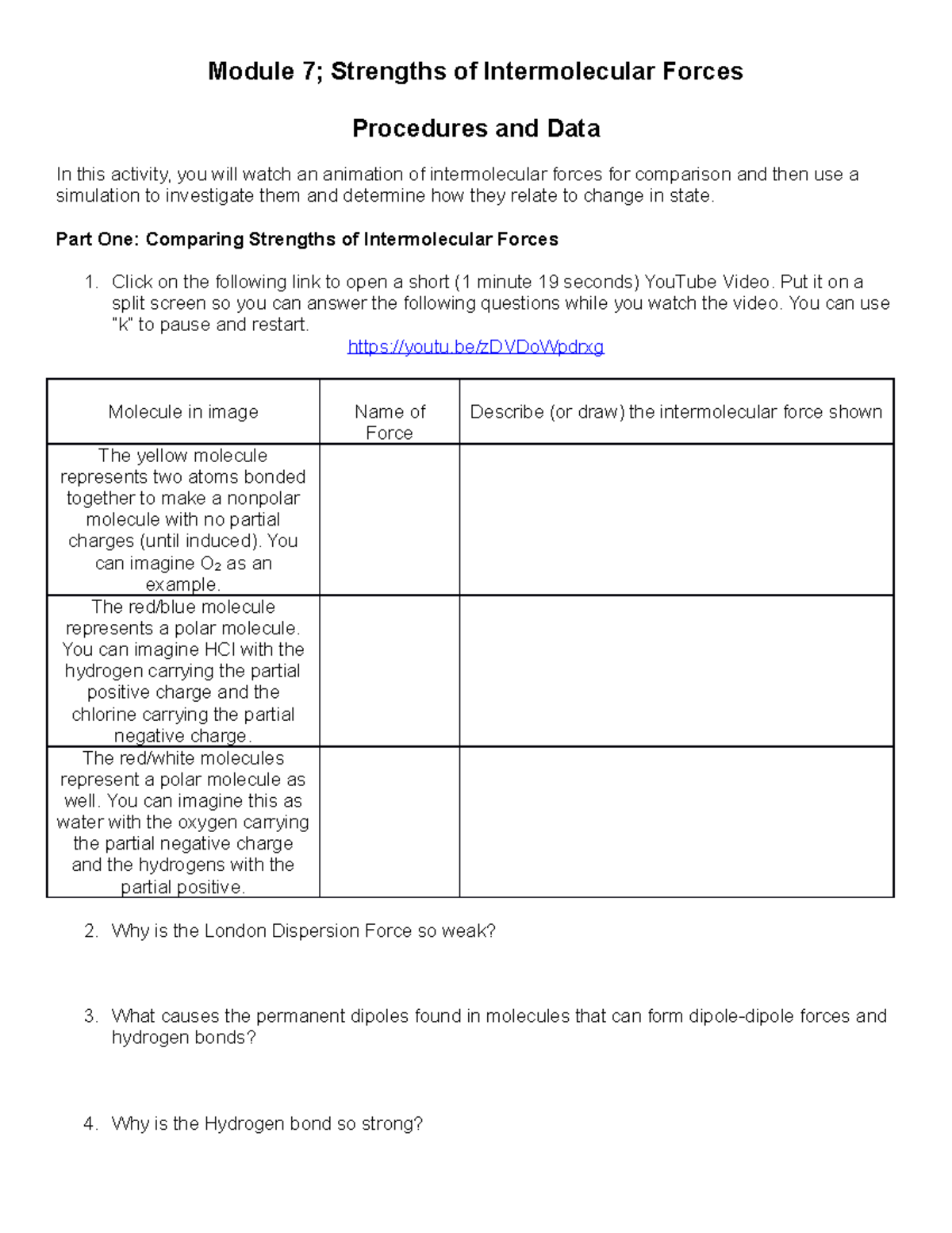 Module 7 Strengths of Intermolecular Forces - Module 7; Strengths of ...