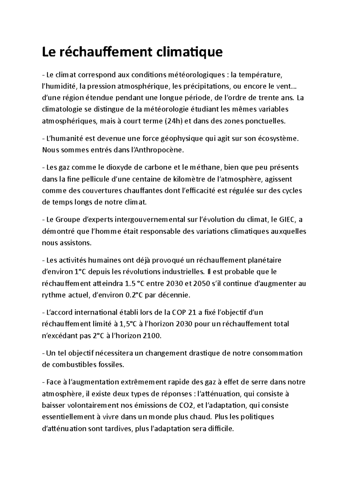 Le réchauffement climatique - Le réchauffement climatique Le climat ...