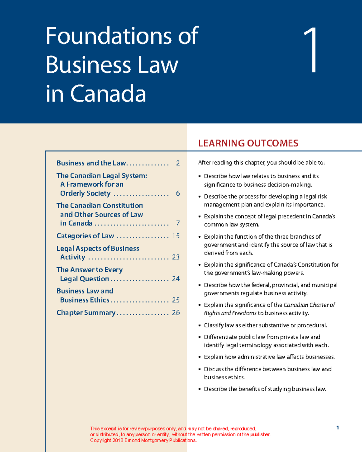 Chapter 1 Foundations of Business Law in Canada 3rd Edition - MGT 393 ...