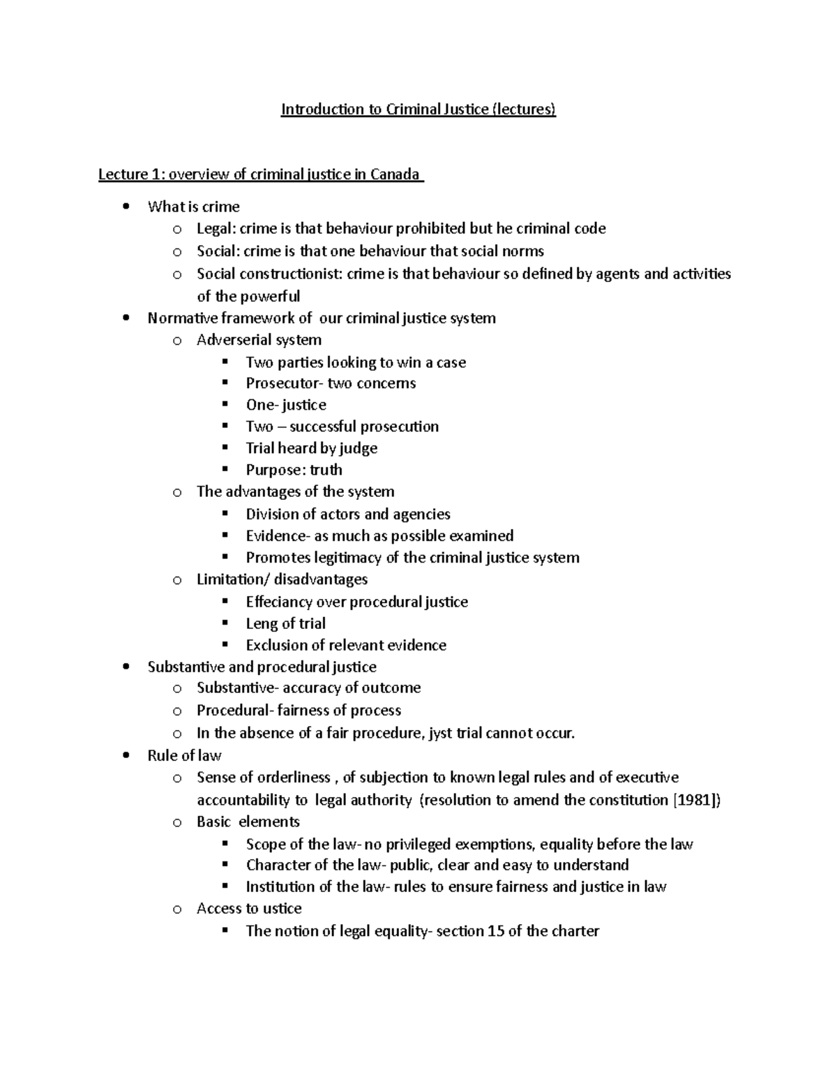 Introduction to Criminal Justice lecture notes - Introduction to ...