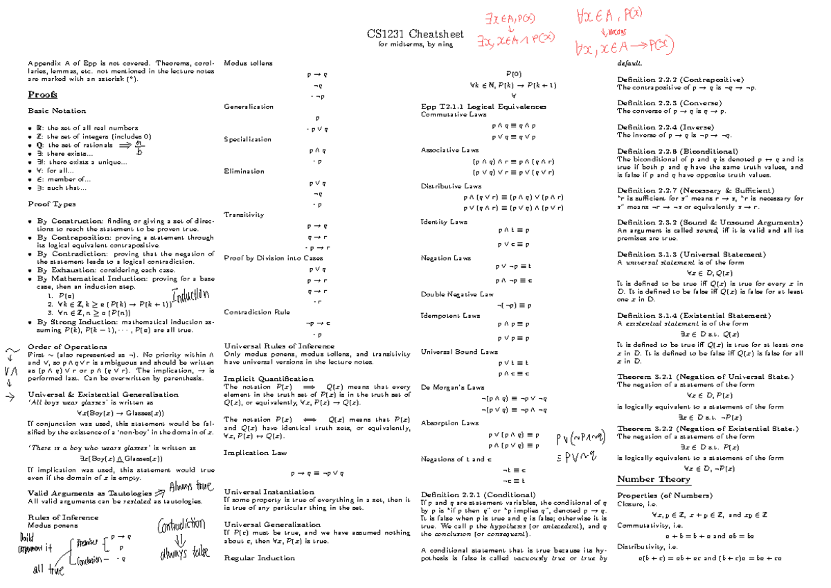 Cheat sheet 1231 - good summary midterms - CS1231 Cheatsheet for ...