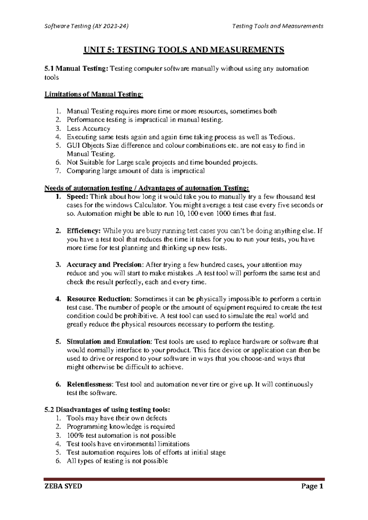 STE-Unit5 - STE Unit 5. - Software Testing (AY 2023-24) Testing Tools ...