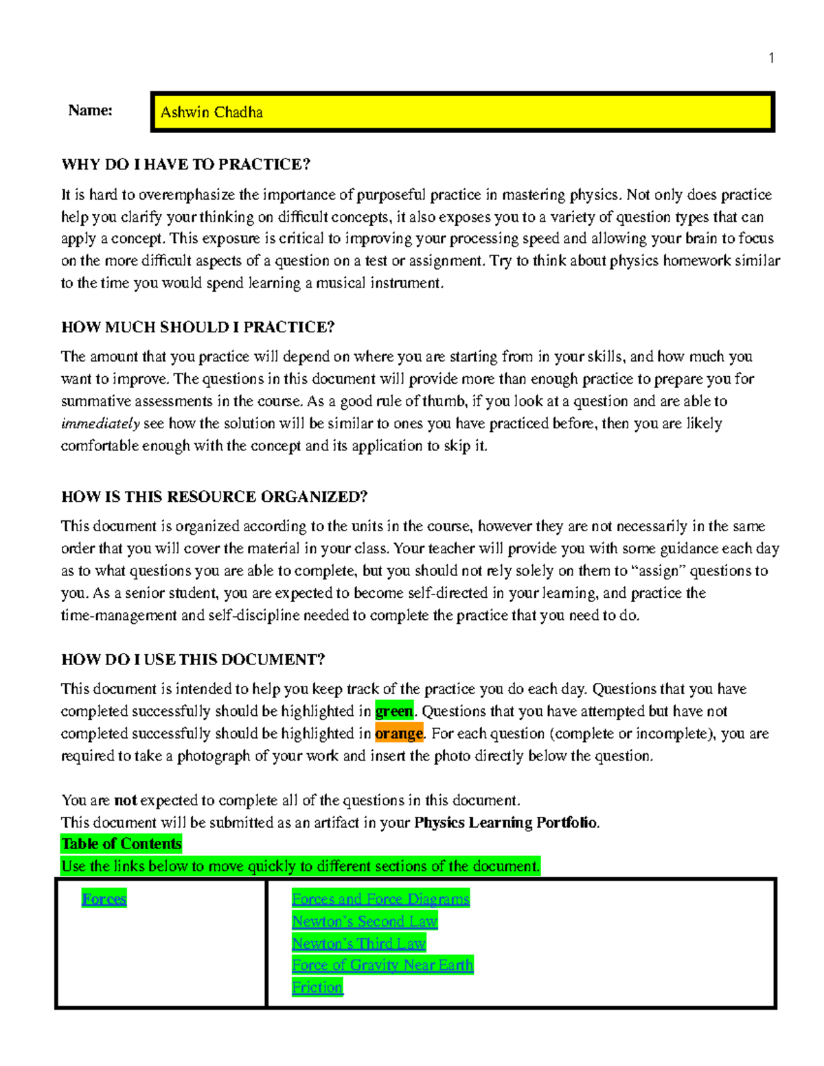 Physics 11U Course Practice Book - Forces - Physics 11U Practice Book ...