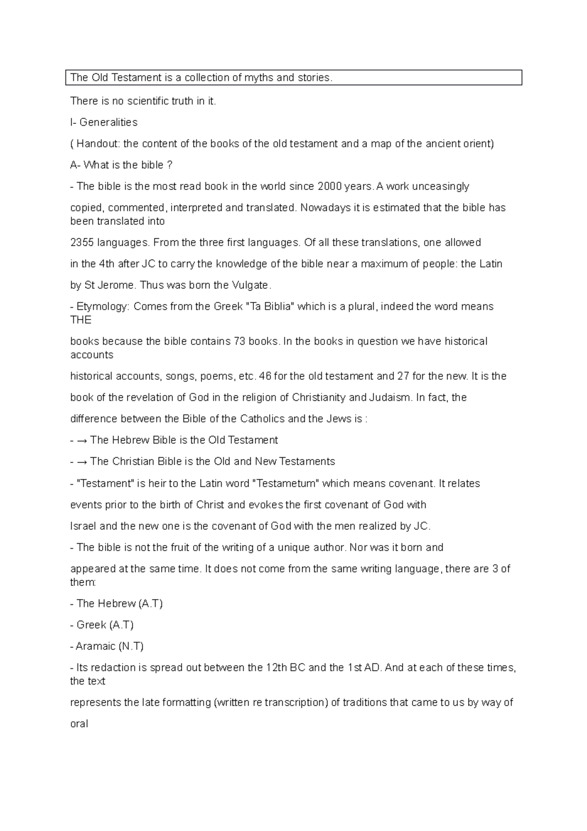 The Old Testament is a collection of myths and stories - There is no ...