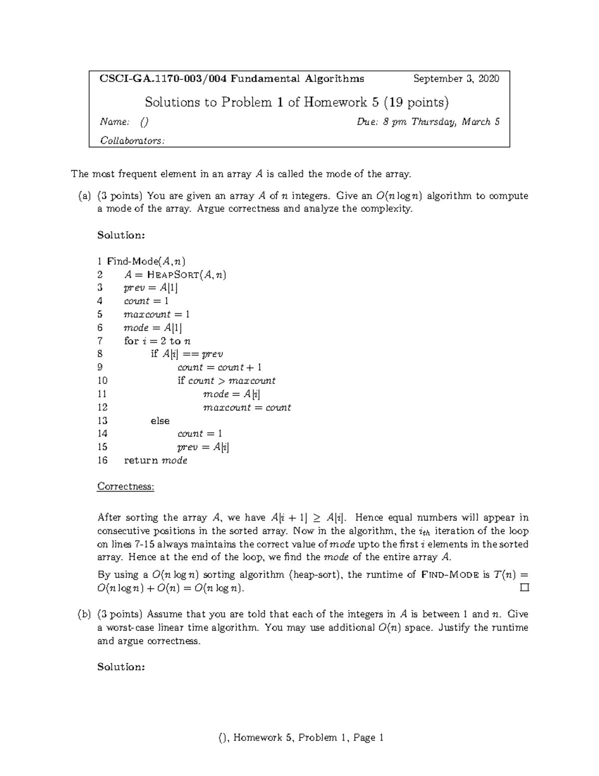 Ps5 - assign - CSCI-GA-003/004 Fundamental Algorithms September 3, 2020 Solutions to Problem 1 ...