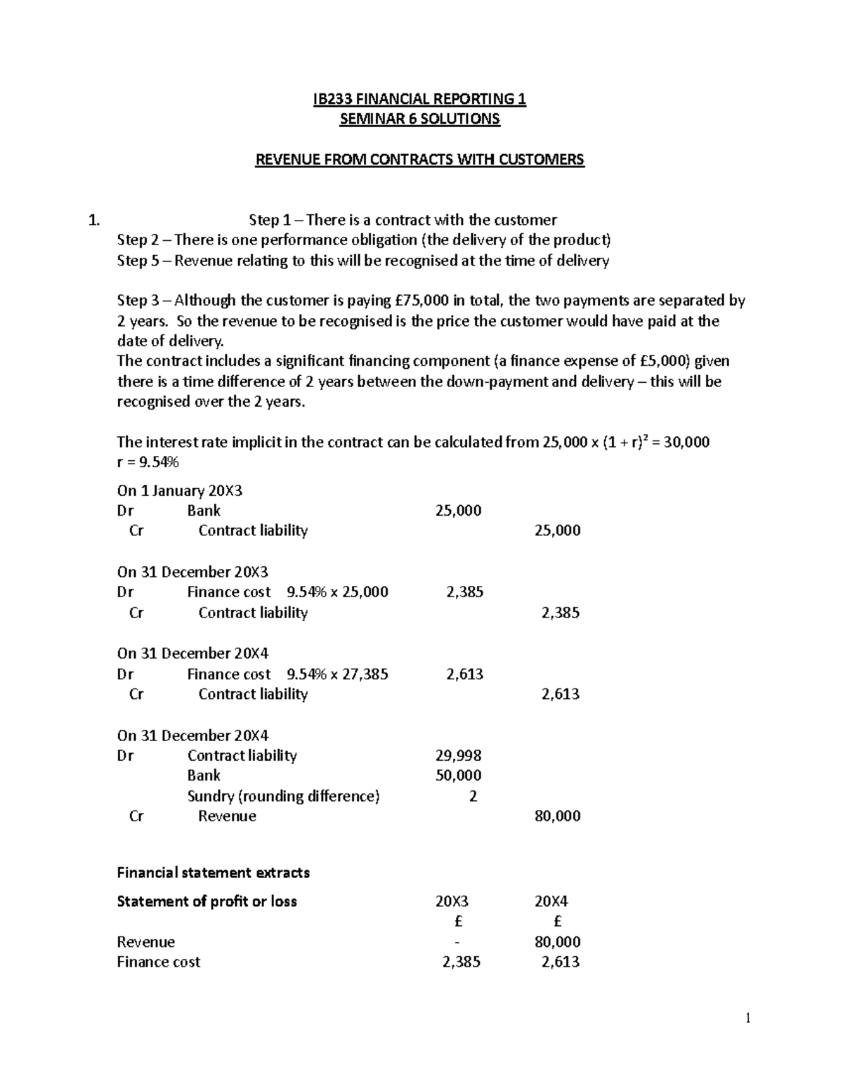 1920 Seminar 6 solutions - IB233 FINANCIAL REPORTING 1 SEMINAR 6 ...