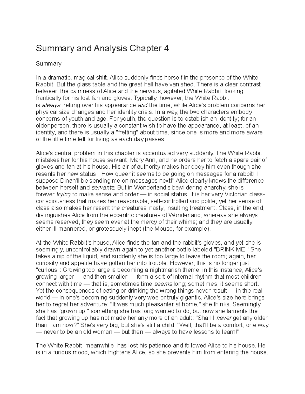 Alice 4 - Introduction To The Humanities notes - Summary and Analysis ...