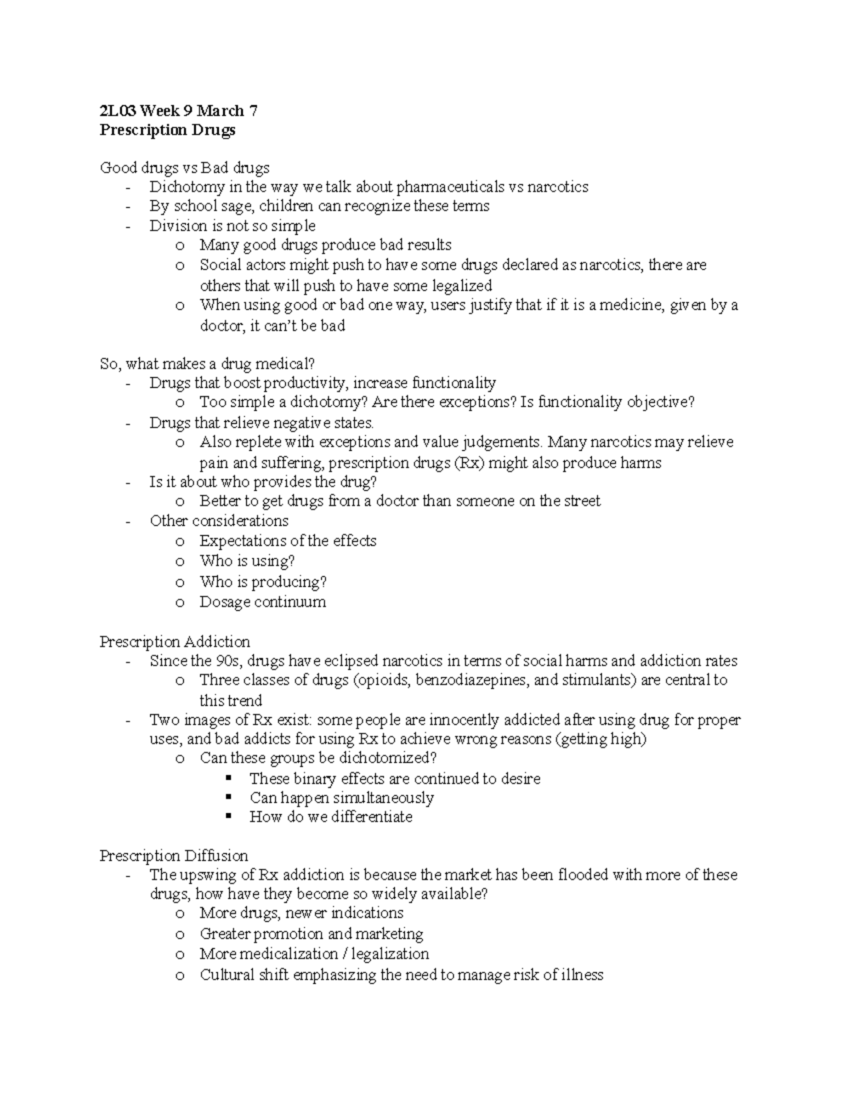 Prescription Drugs Mar 7 - 2L03 Week 9 March 7 Prescription Drugs Good ...