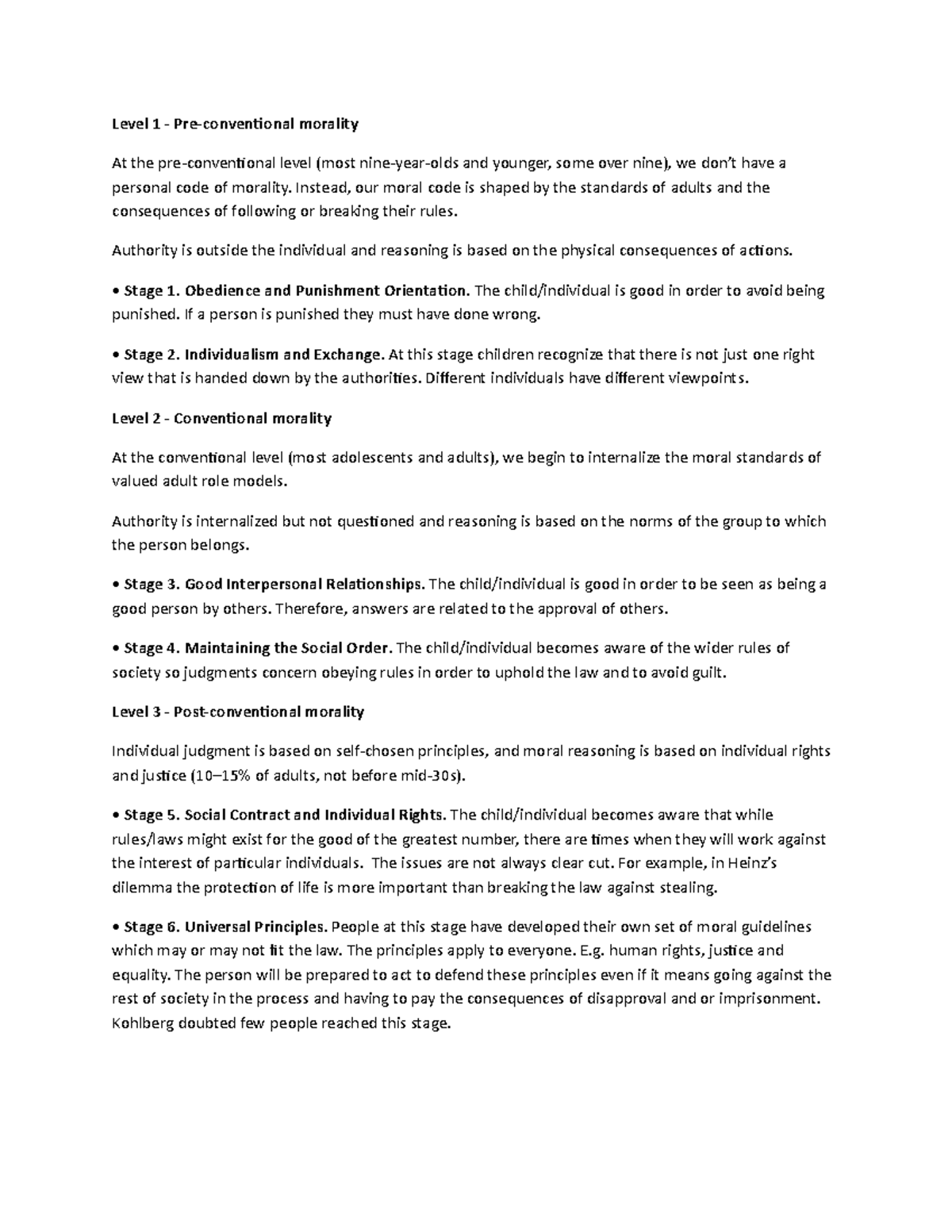 Kohlberg's Stages of Moral Development - Level 1 - Pre-conventional ...