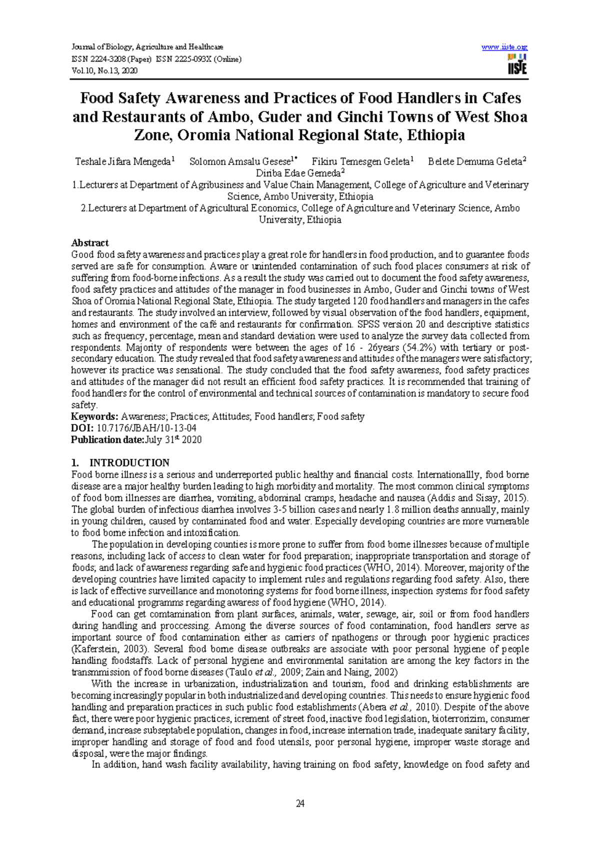 Food Safety Awareness and Practices of Food Handlers in Cafes - Aware ...