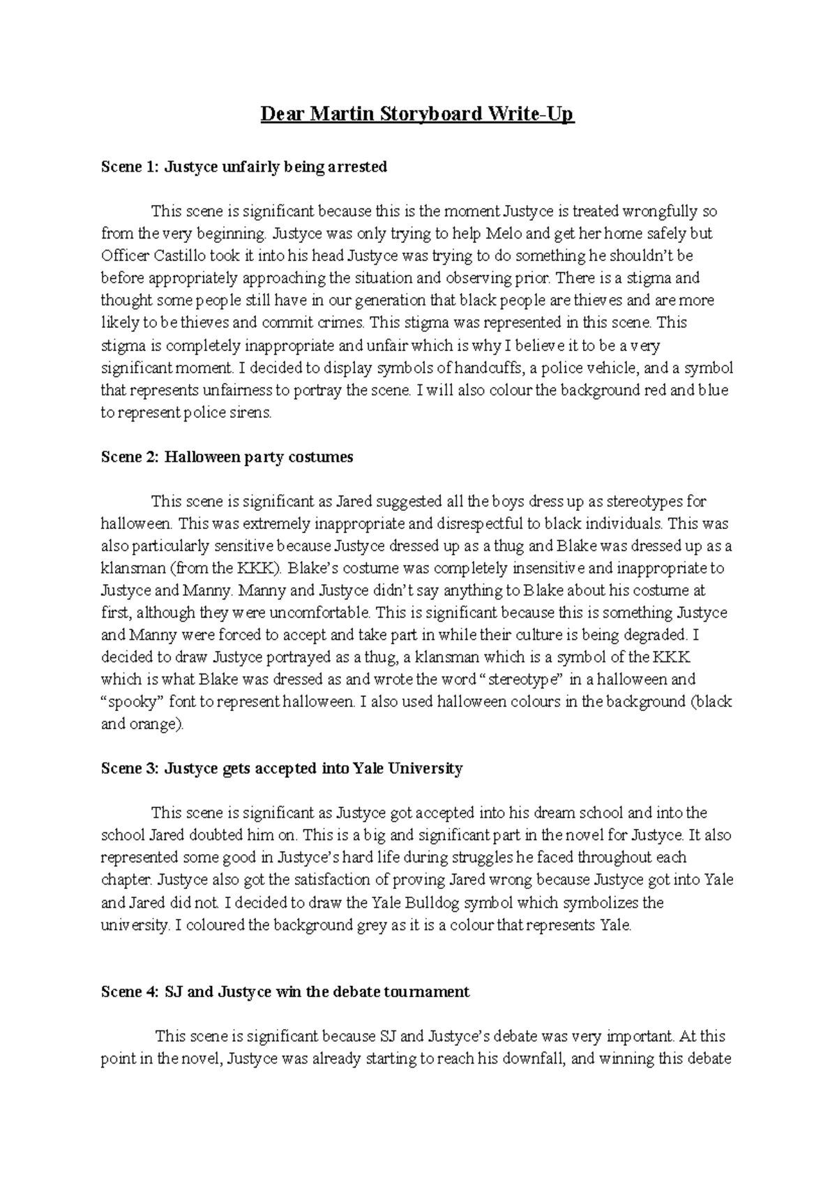 Dr Martin Storyboard Write-Up - Dear Martin Storyboard Write-Up Scene 1 ...