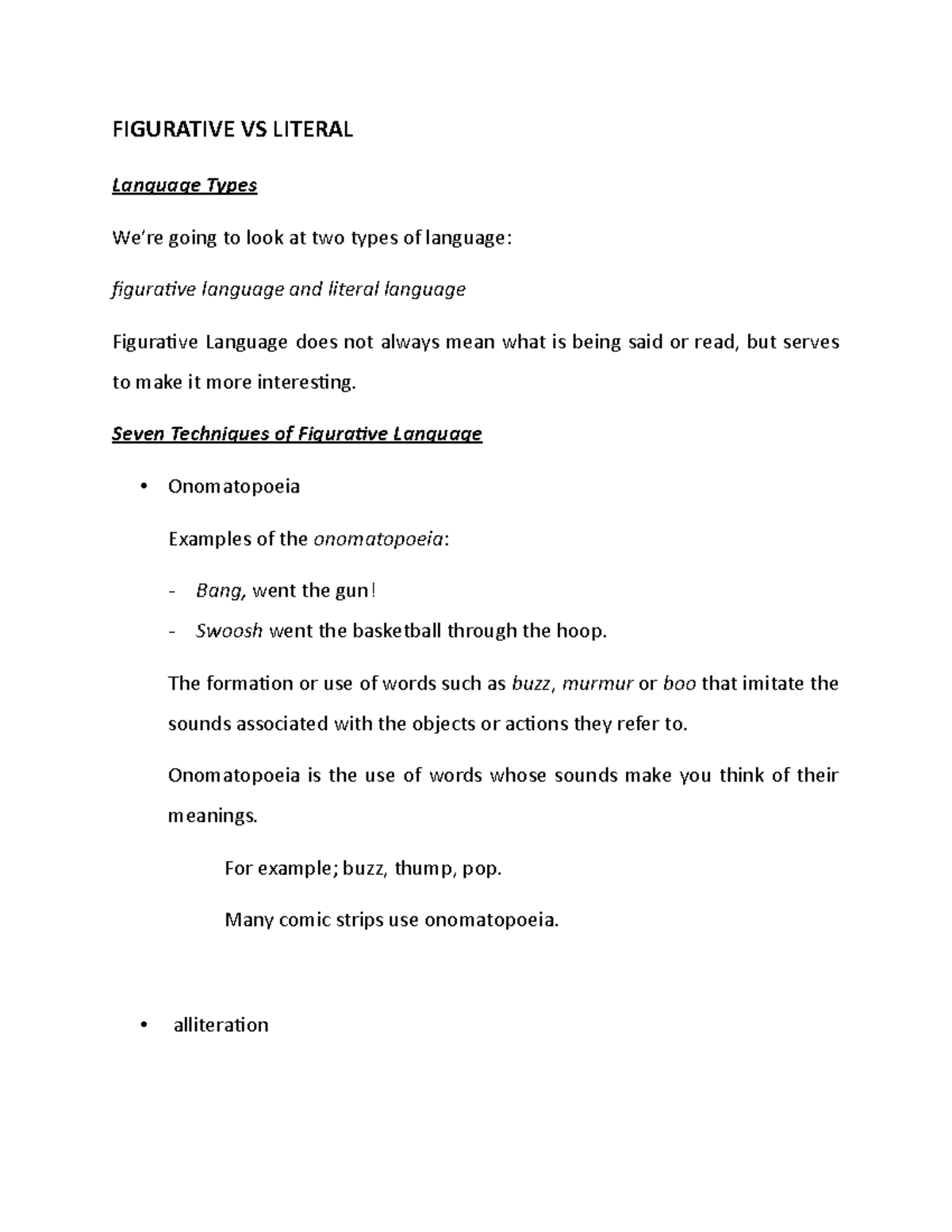 Figurative VS Literal - FIGURATIVE VS LITERAL Language Types We’re ...