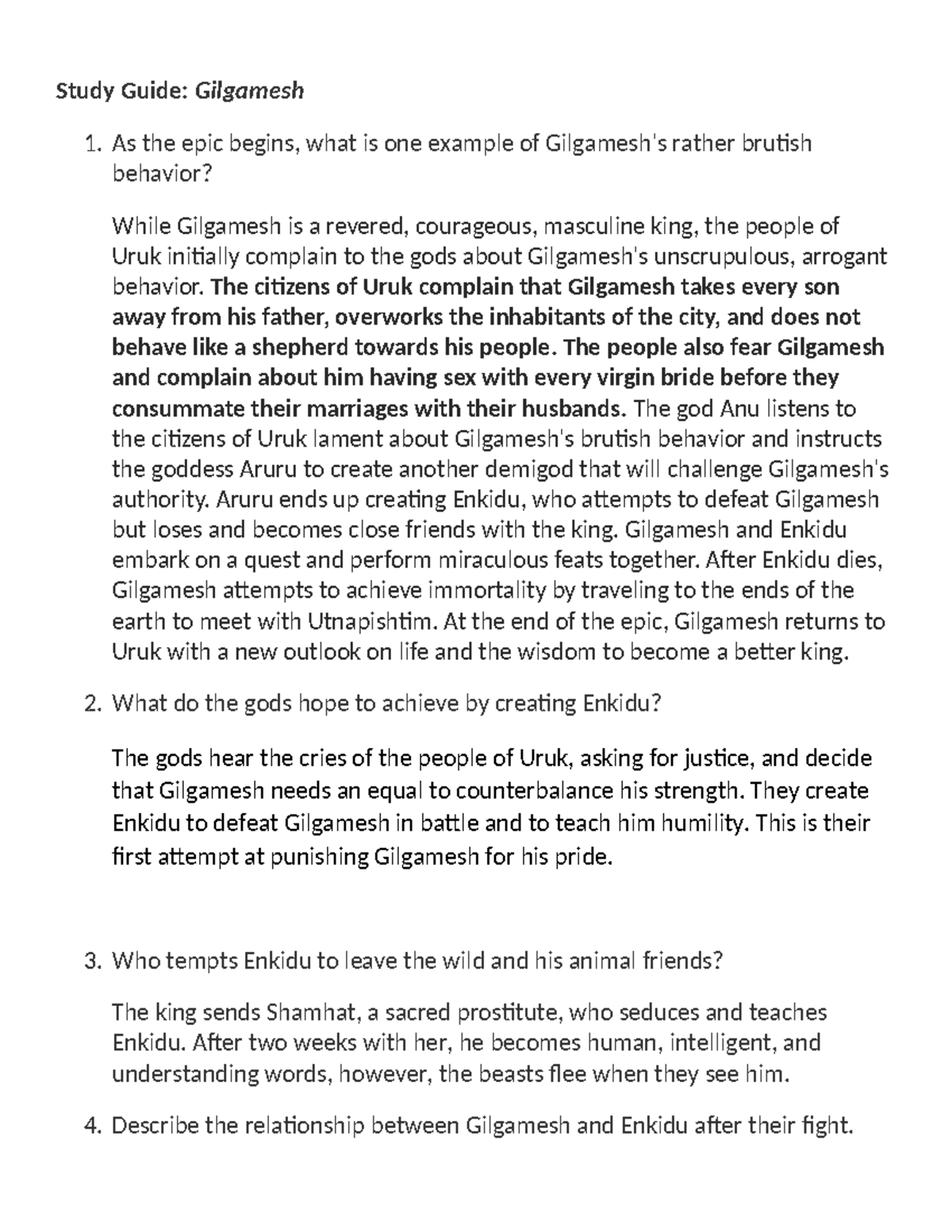 Study Guide galamish - English assignment - Study Guide: Gilgamesh 1 ...