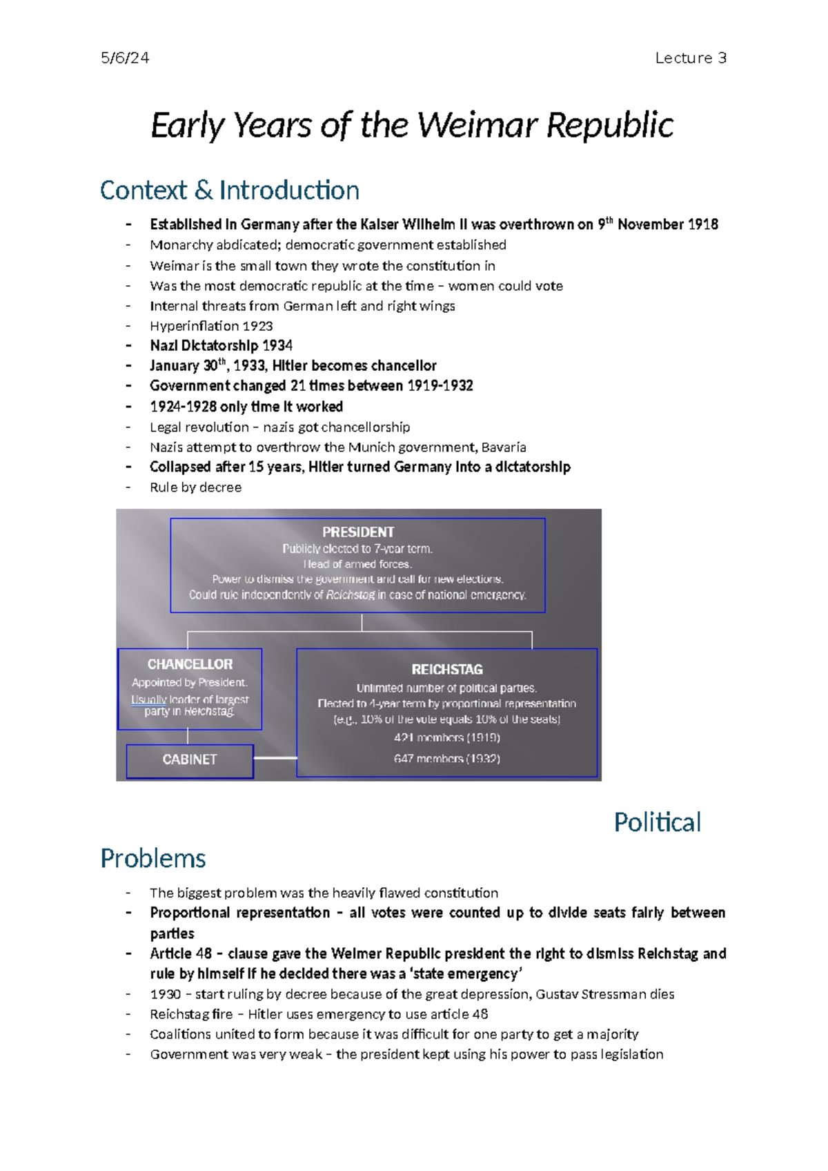 Early Years of the Weimar Republic - Early Years of the Weimar Republic ...