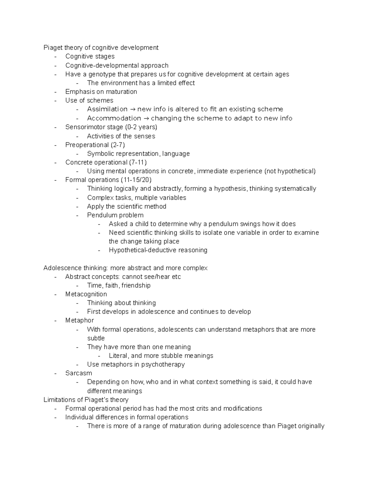 Chapter 3 textbook notes - Piaget theory of cognitive development ...