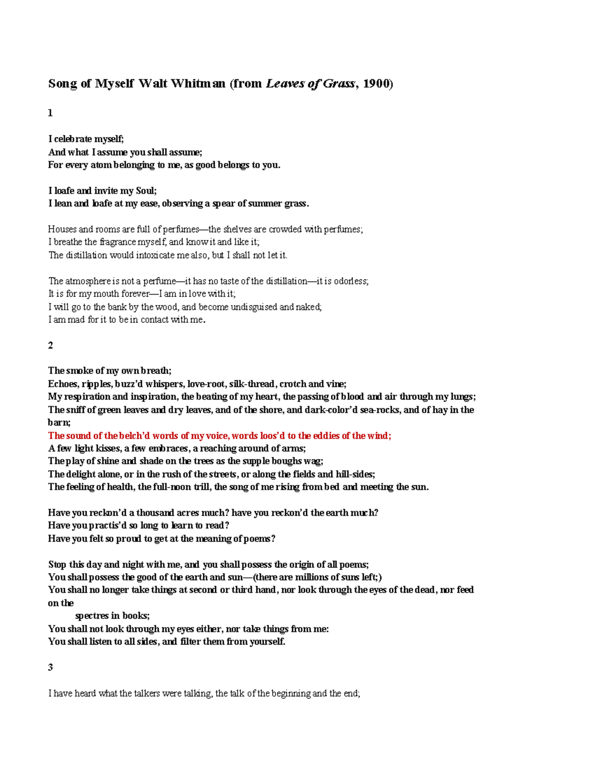 Song of Myself Full Text - Song of Myself Walt Whitman (from Leaves of ...