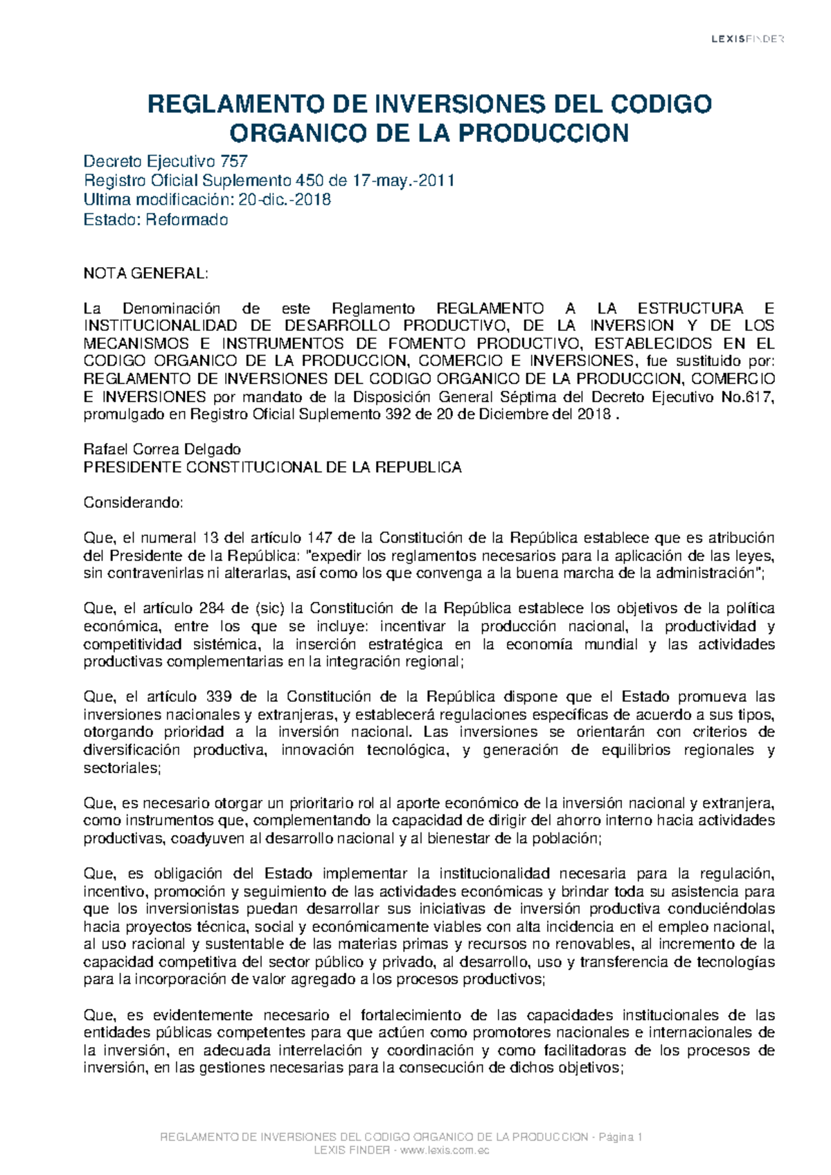 Reglamento del copci (codigo organico de producción comercio e ...