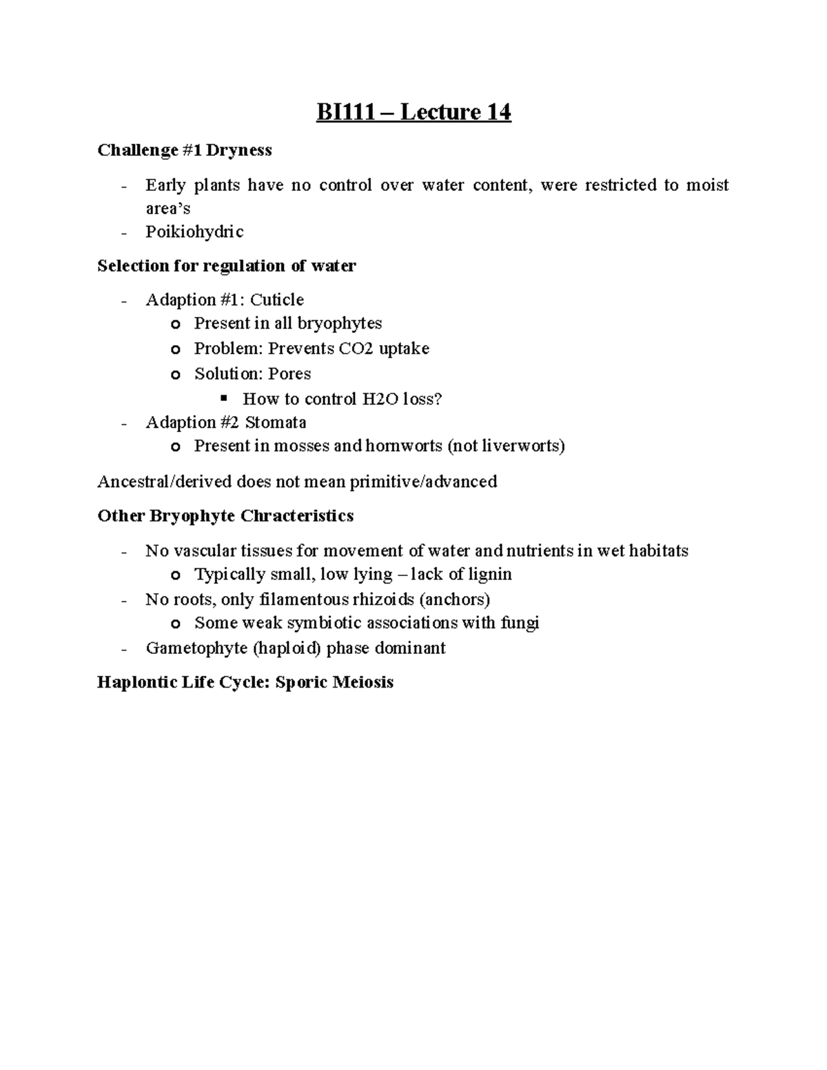 Lecture 14 - Dr. Tristan Long - BI111 – Lecture 14 Challenge #1 Dryness ...