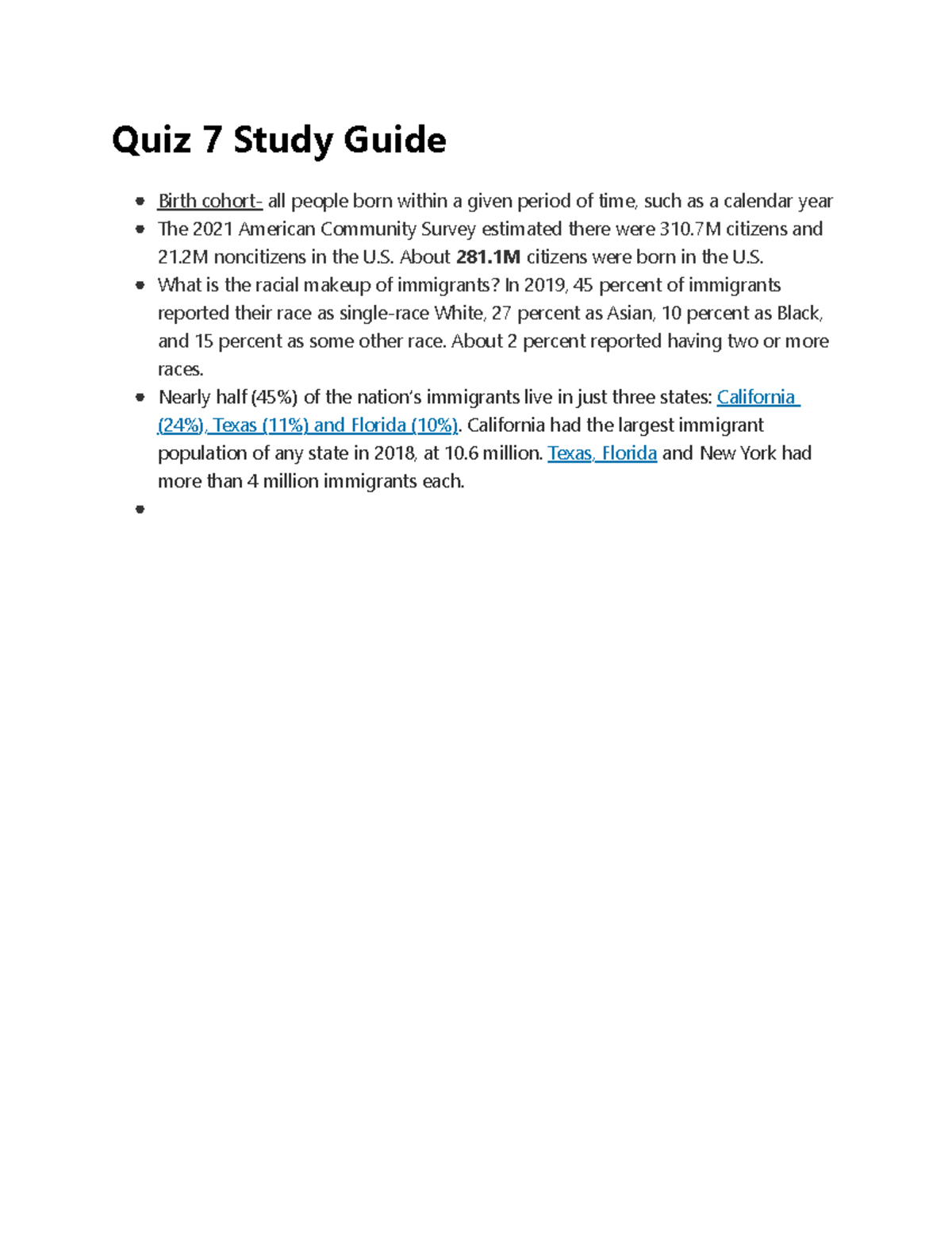 Quiz 7 Study Guide - William White Quiz - Quiz 7 Study Guide Birth cohort- all people born ...
