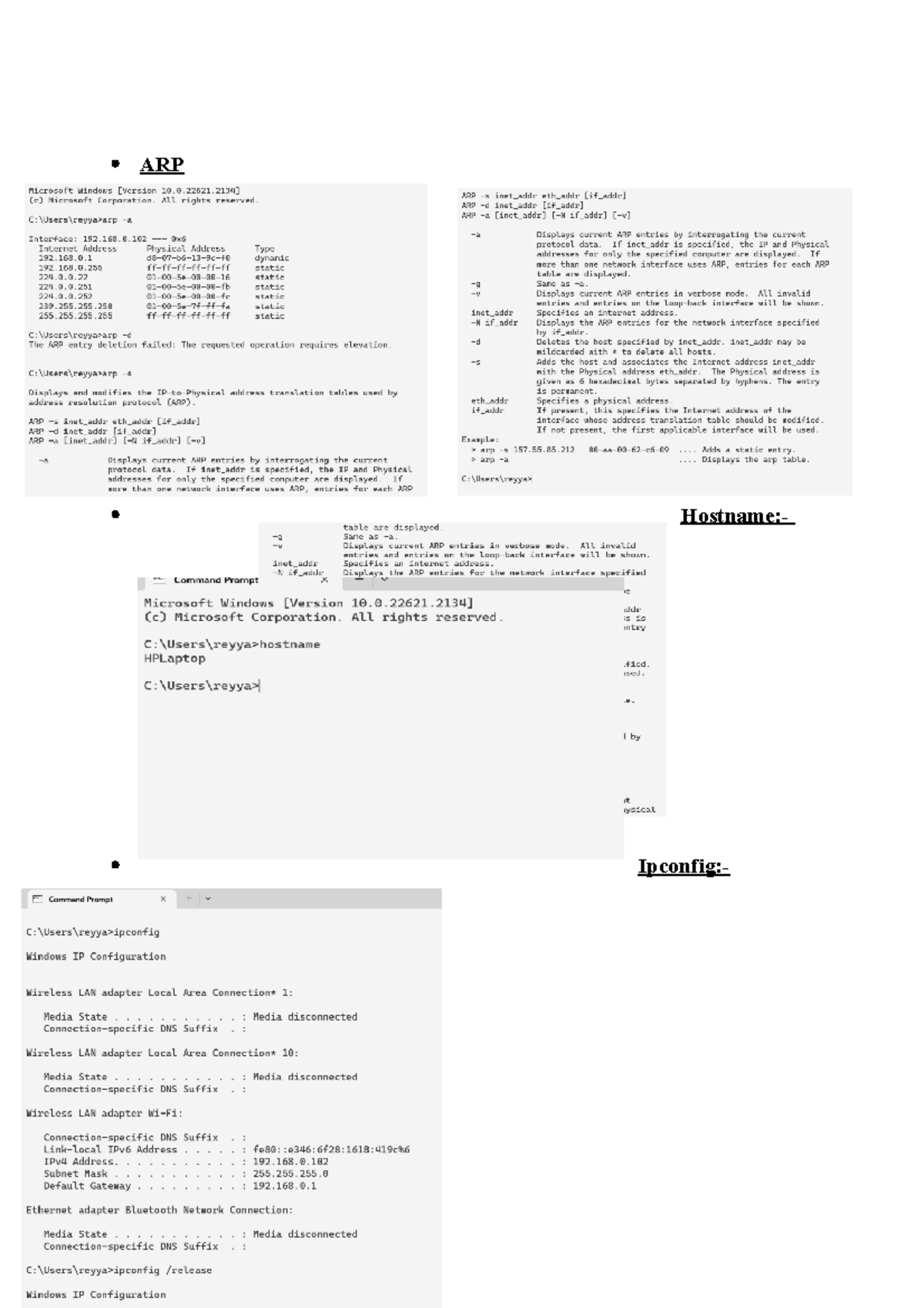 2nd practical - Information technology - ARP Hostname:- Ipconfig ...