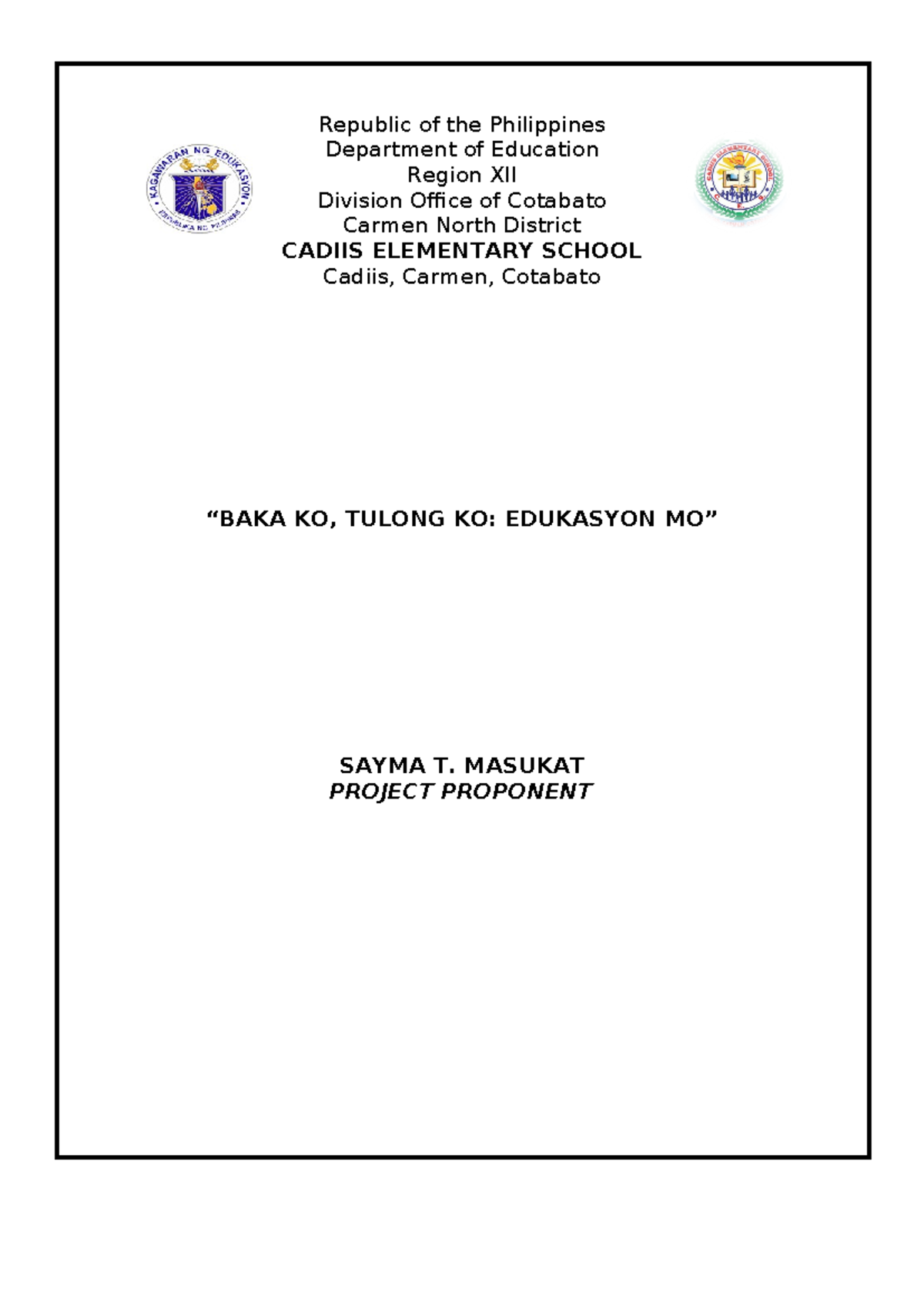 Igp financial - sample of igp - Republic of the Philippines Department of Education Region XII ...