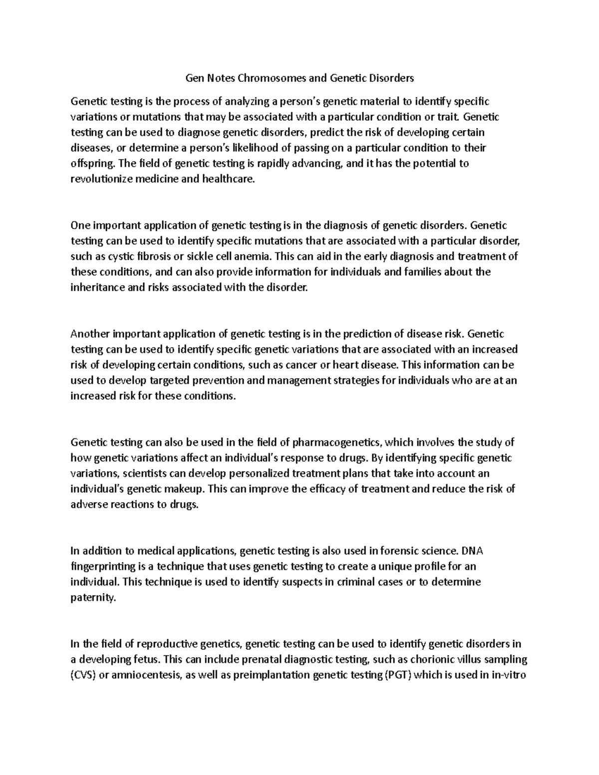Gen Notes Chromosomes and Genetic Disorders - Genetic testing can be ...