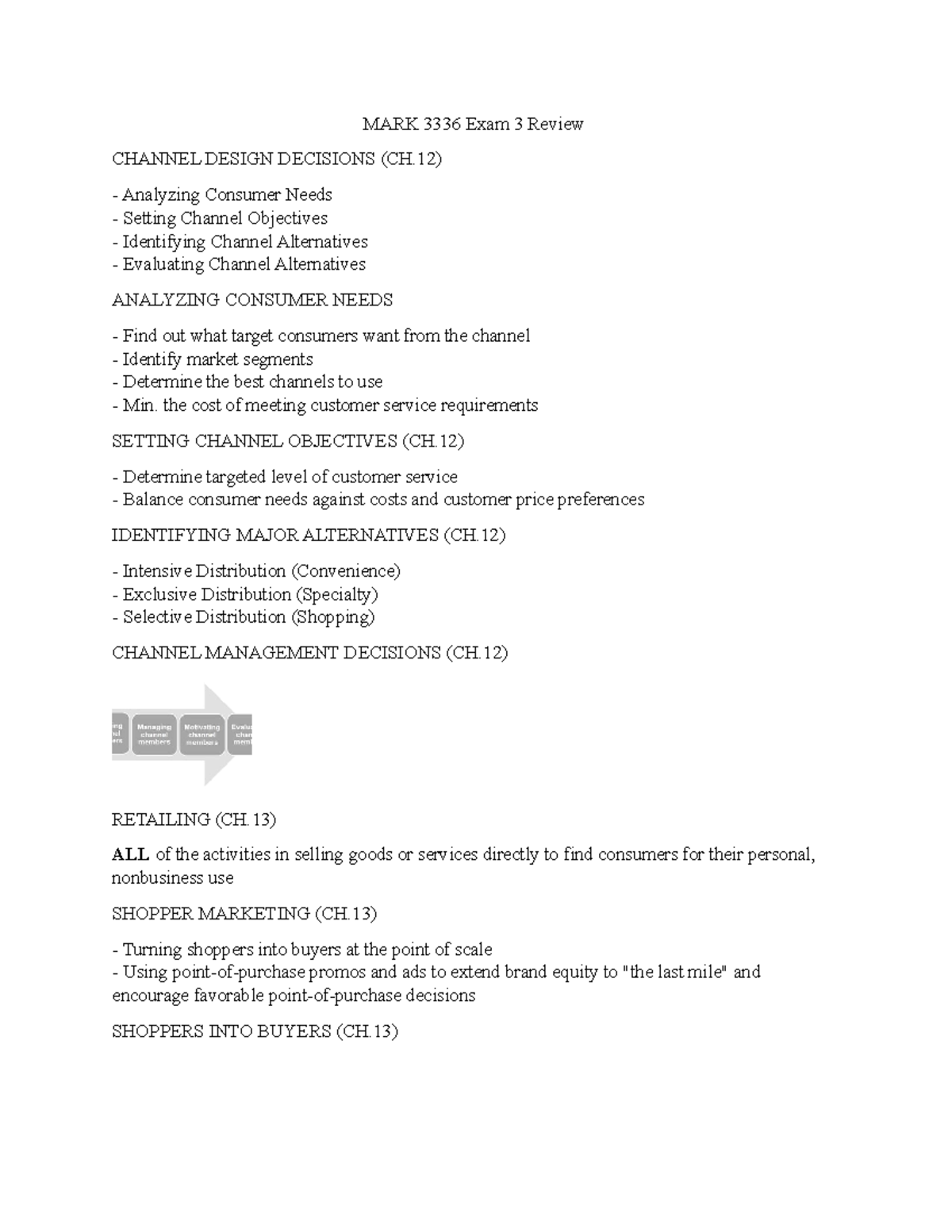 MARK 3336 Exam 3 Review - MARK 3336 Exam 3 Review CHANNEL DESIGN ...