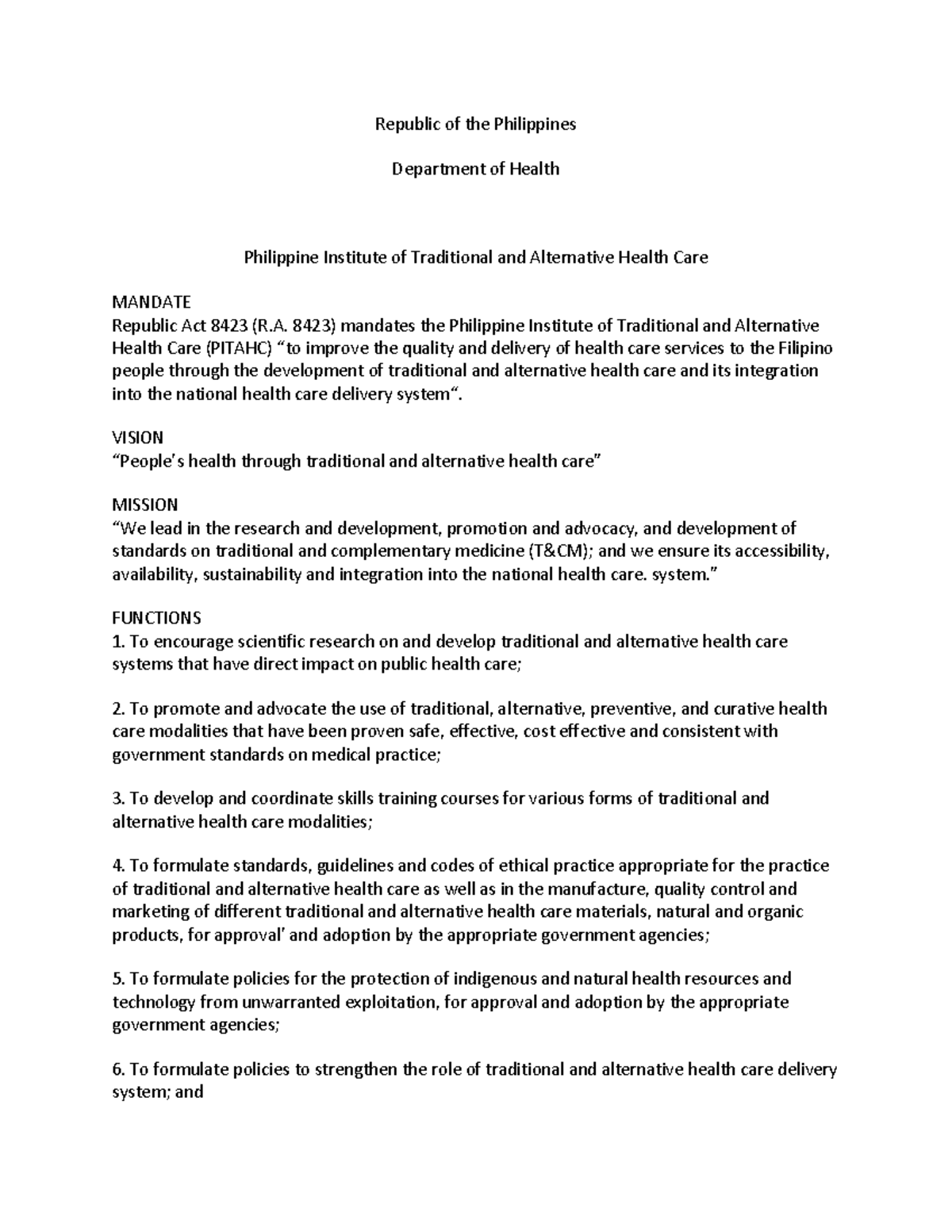 Pitahc merged - Republic of the Philippines Department of Health ...