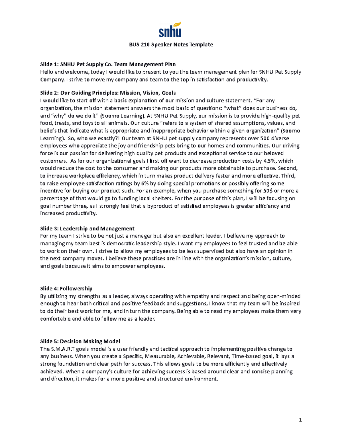 Project 7 Speaker Notes - BUS 210 Speaker Notes Template Slide 1: SNHU ...