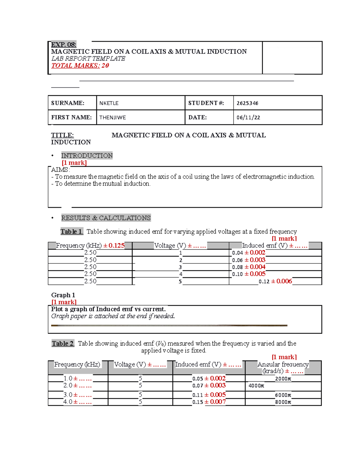 Exp08 - Magnetic Coil - Lab Report Template - EXP. 08: MAGNETIC FIELD ...