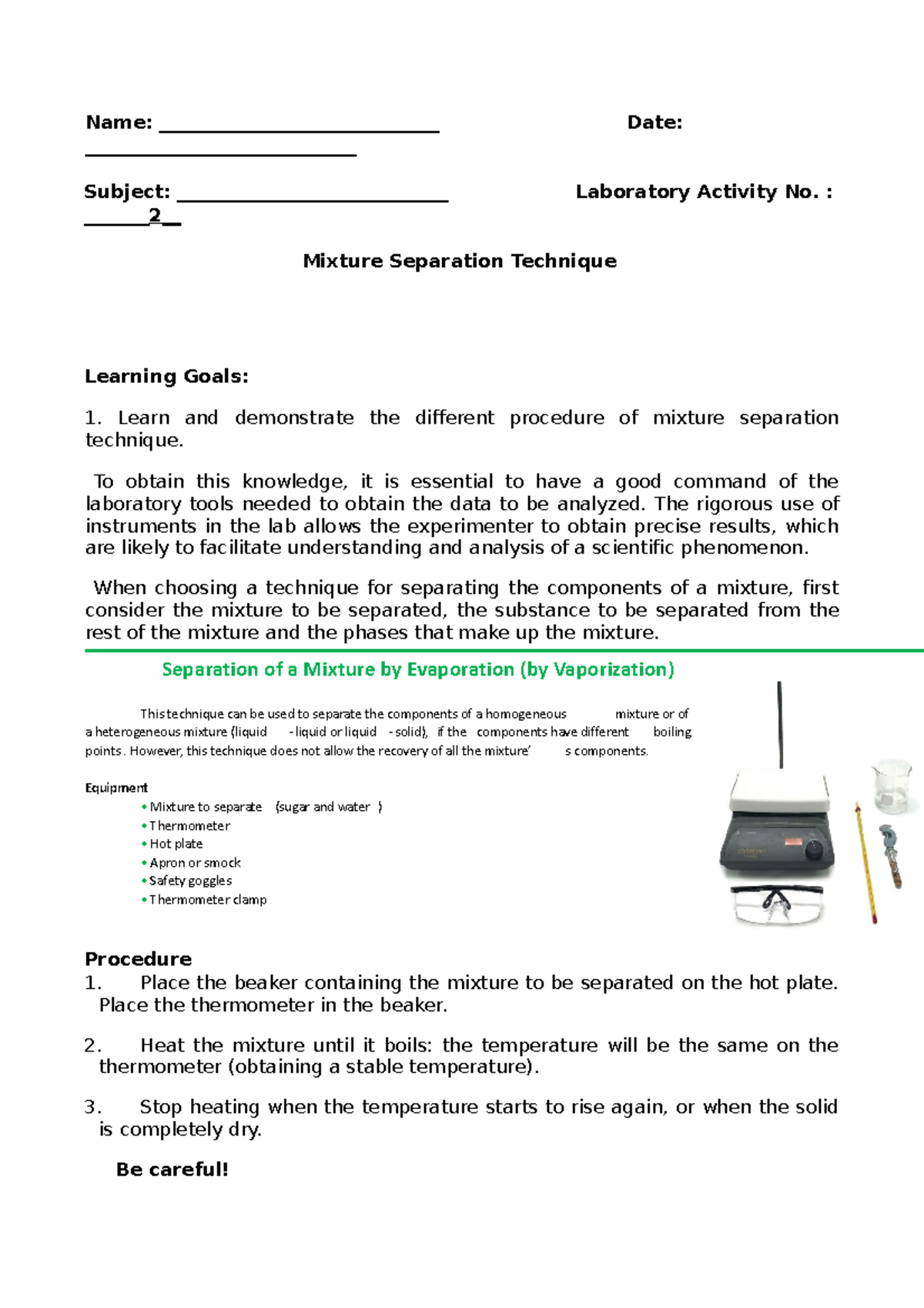 IN ORG Prelim DAY 9 LAB 2 - Separation Techniques of a Mixture - Name ...