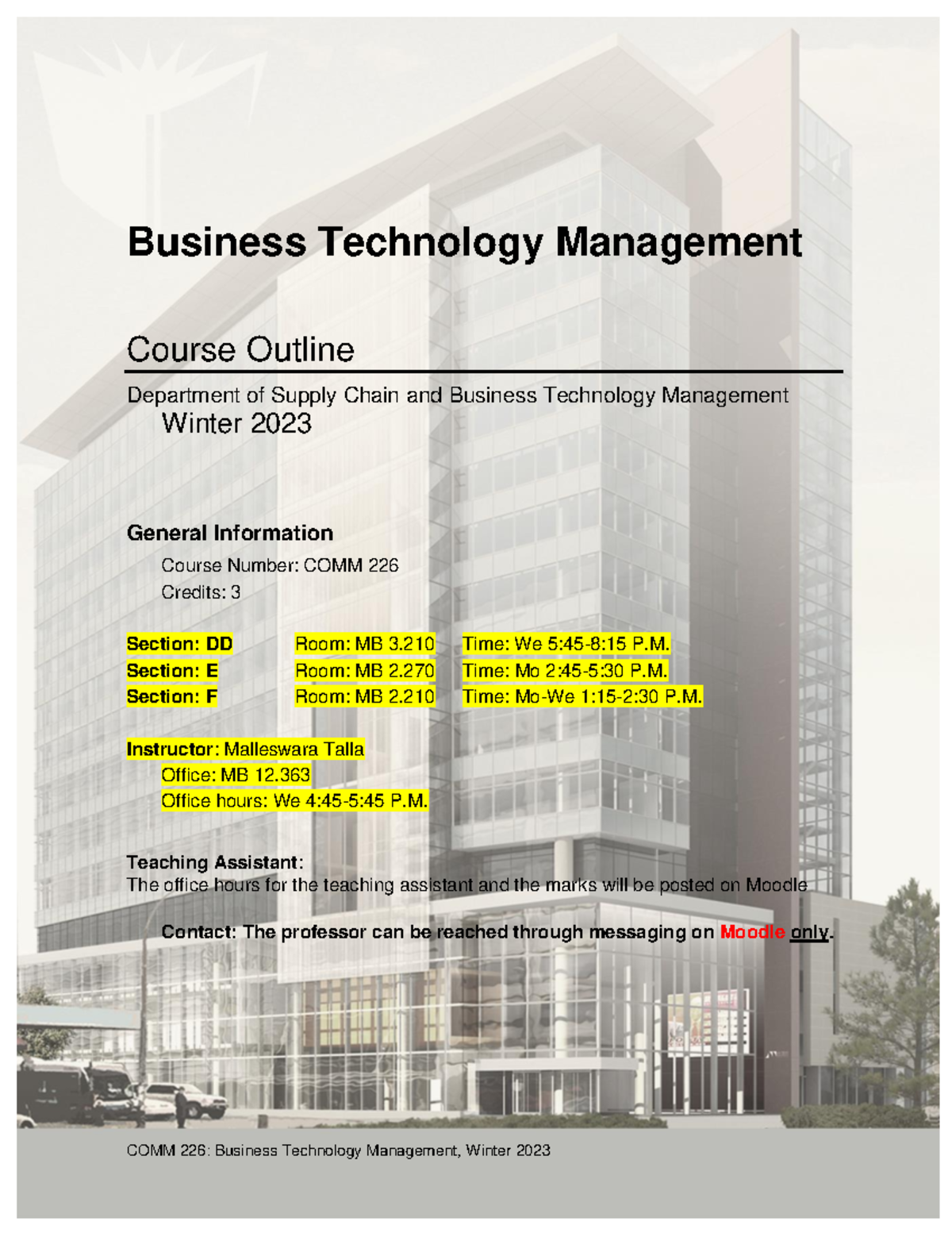 COMM 226 Course Outline Winter 2023 - Business Technology Management ...