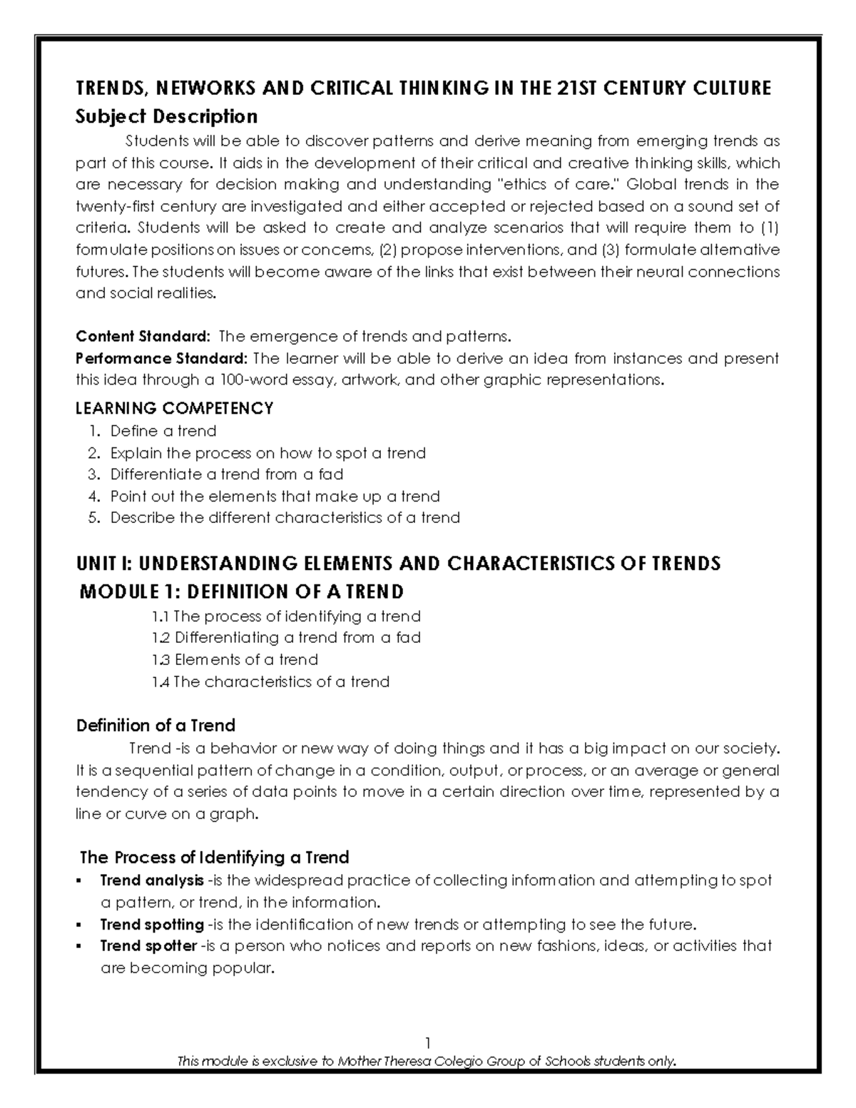 Trends Networks and Critical Thinking in 21st Century Culture - 1 TRENDS, NETWORKS AND CRITICAL ...