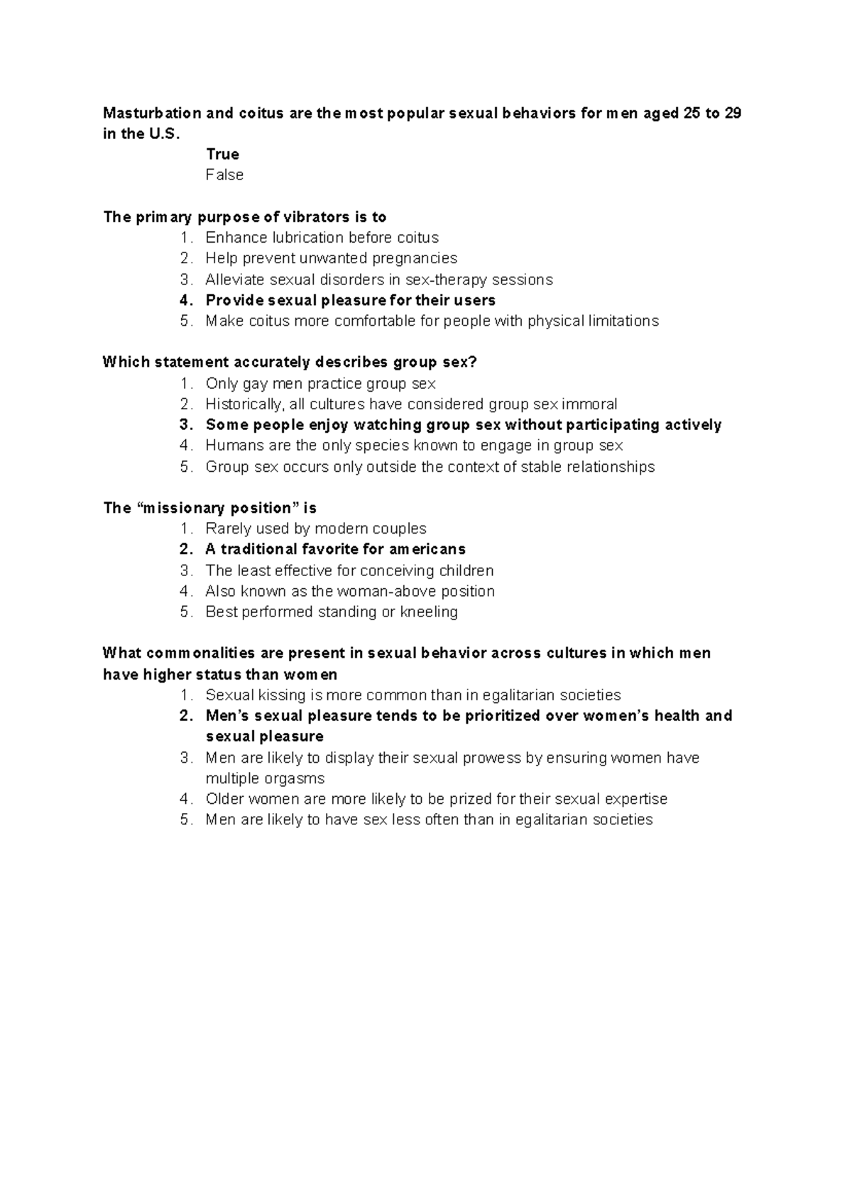 Ch. 6 Quiz - Human Sexual Behavior - Google Docs - Masturbation and ...