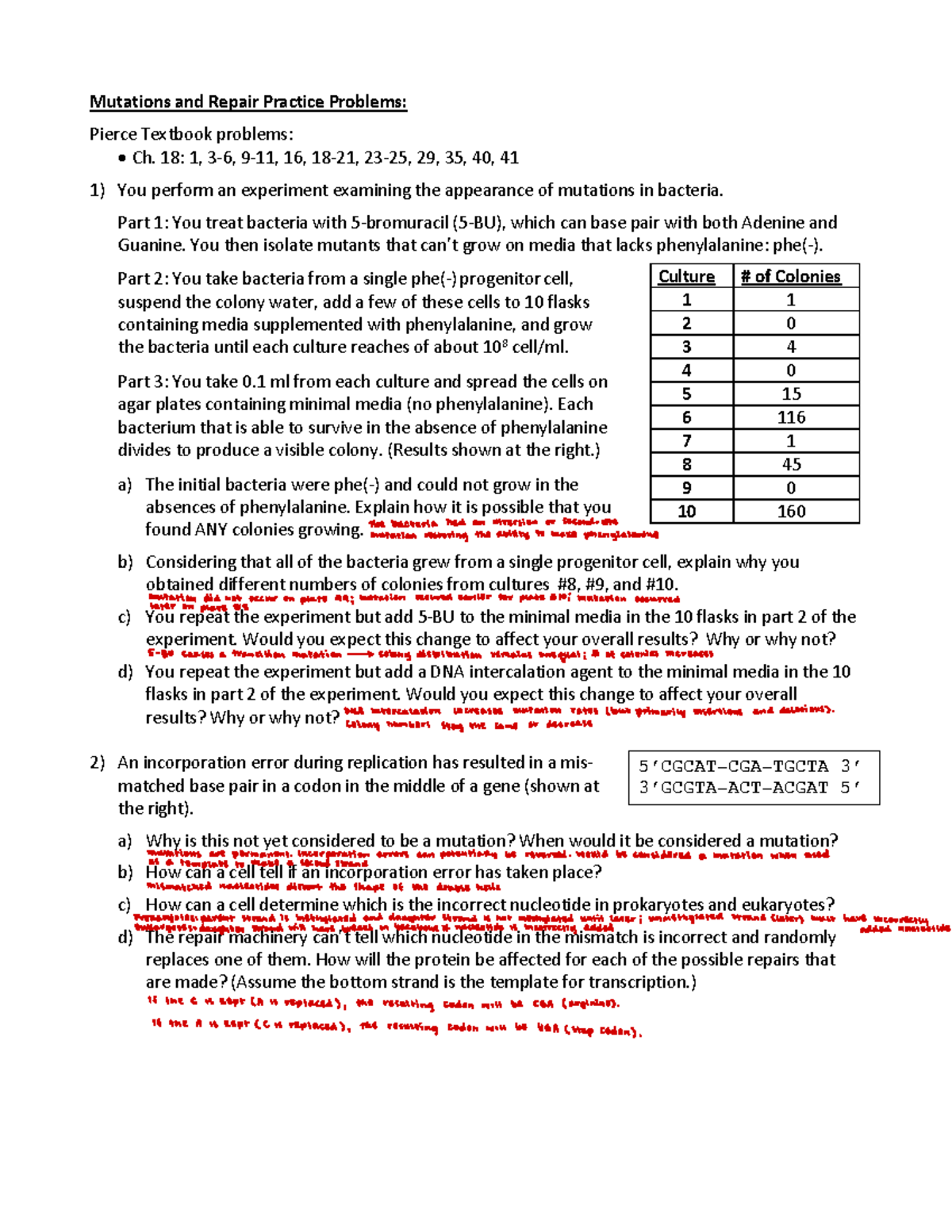 Mutations and Repair Practice Problems - Studocu
