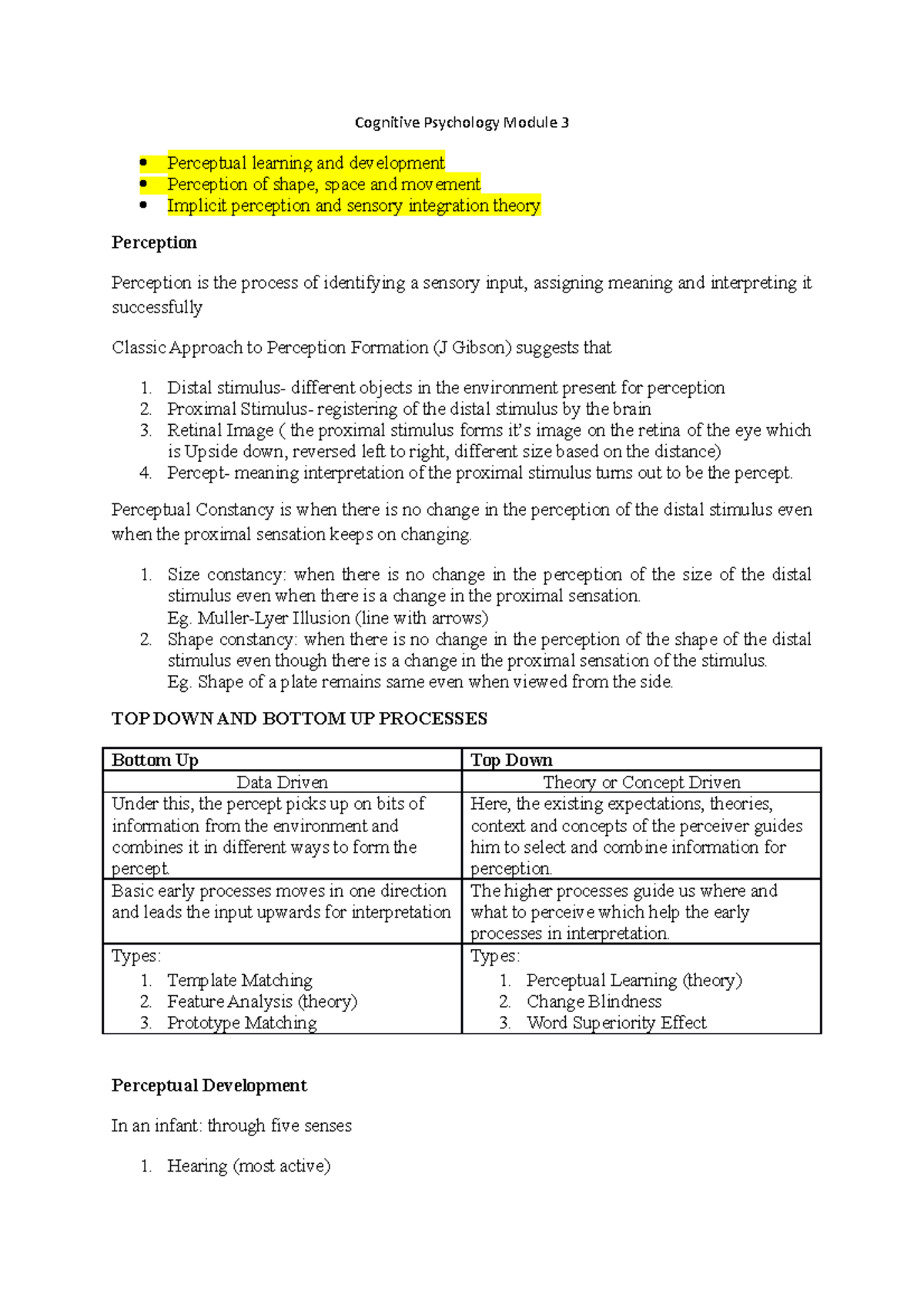 Cognitive Module 3 - Cognitive Psychology Module 3 Perceptual learning ...