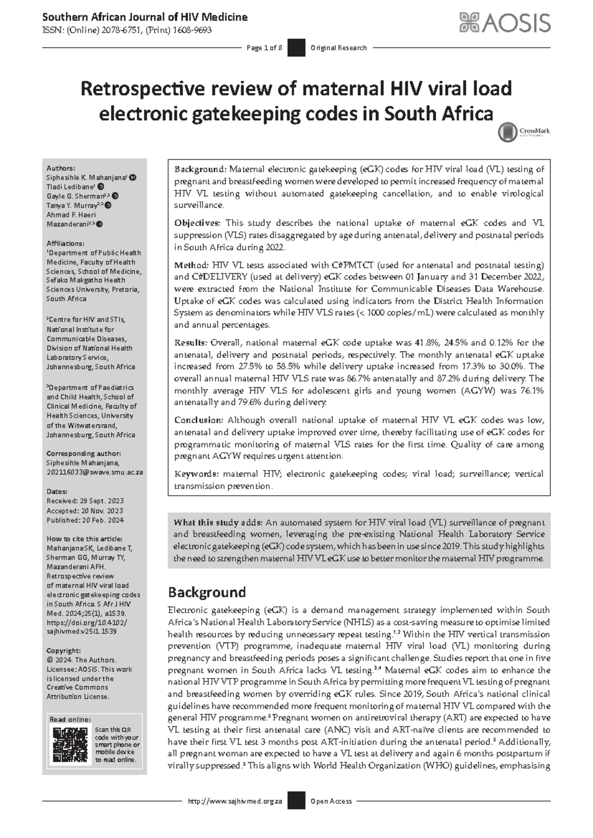 HIV VL EGK code use - Article - Southern African Journal of HIV ...