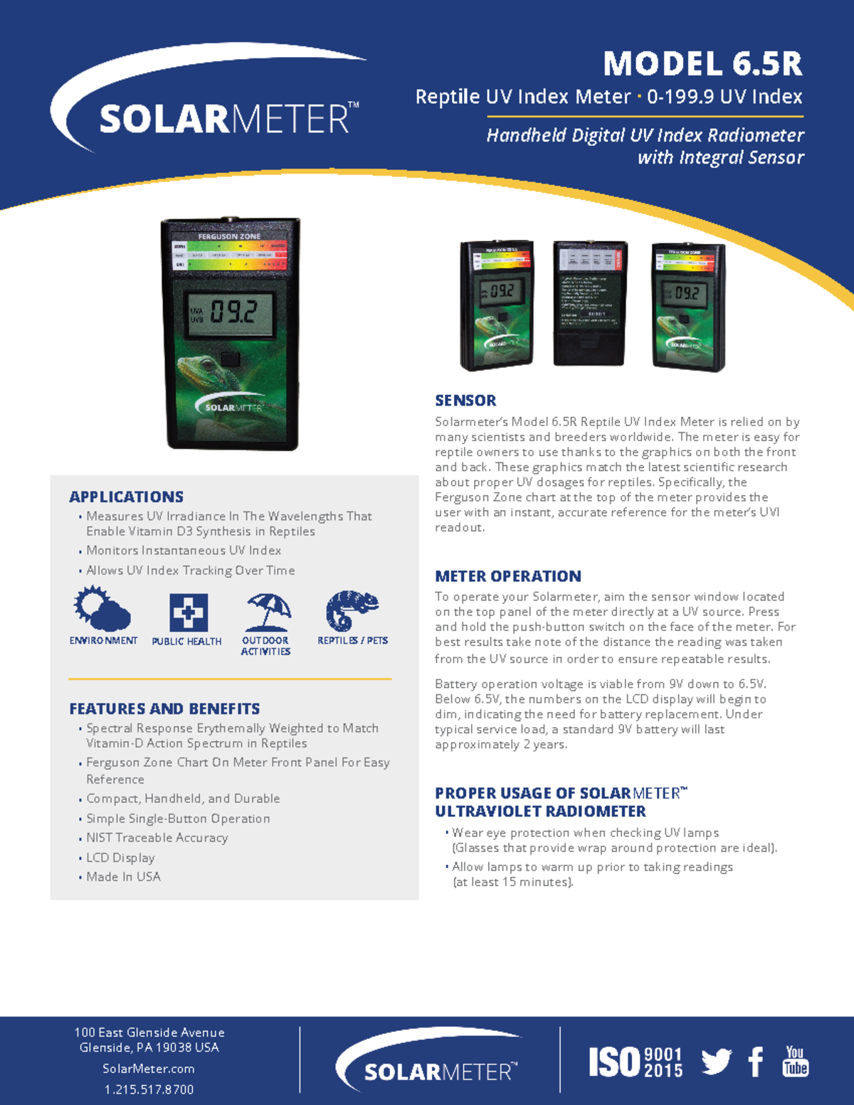Solarmeter-65r-manual - SENSOR Solarmeter’s Model 6 Reptile UV Index ...