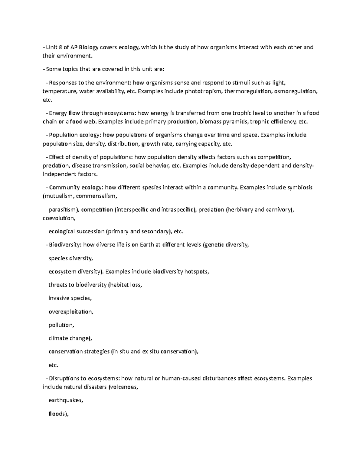 Unit 8 - Class Notes - Unit 8 of AP Biology covers ecology, which is ...