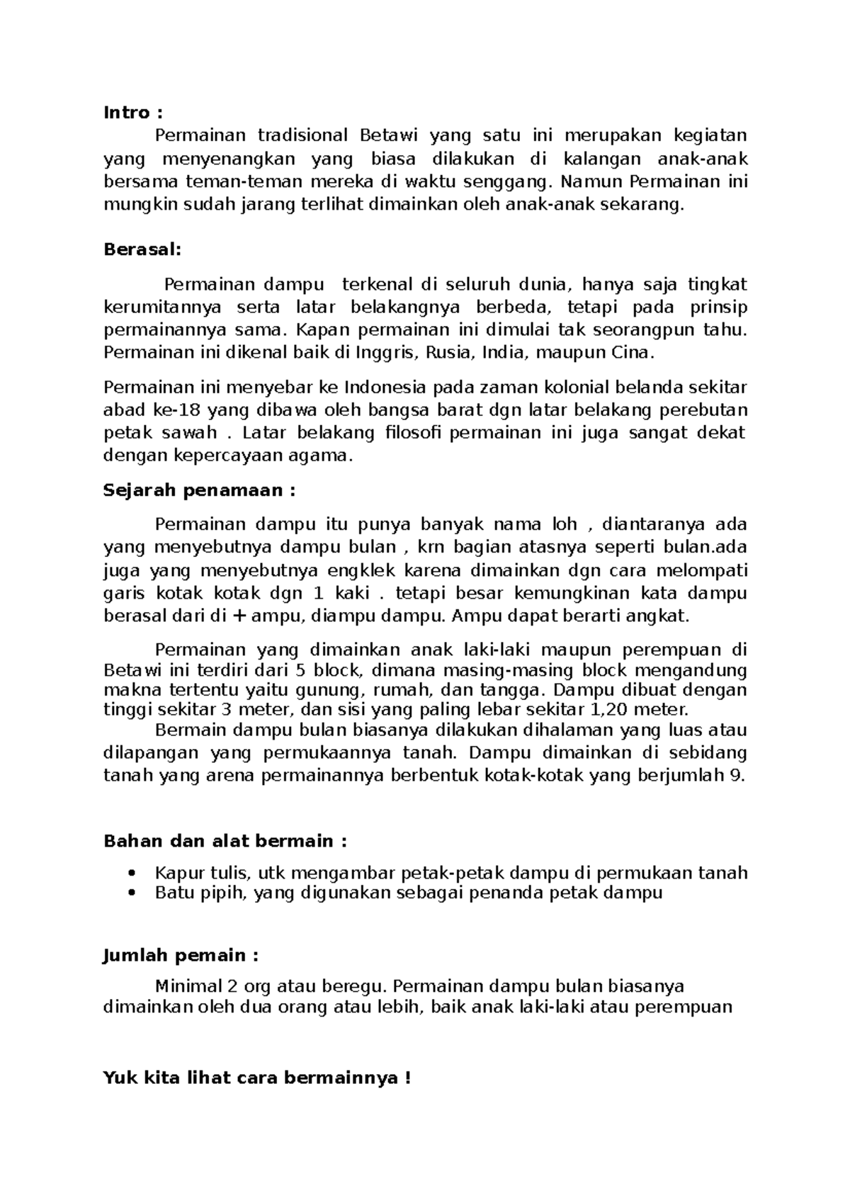 Dampu bulan - Intro : Permainan tradisional Betawi yang satu ini ...