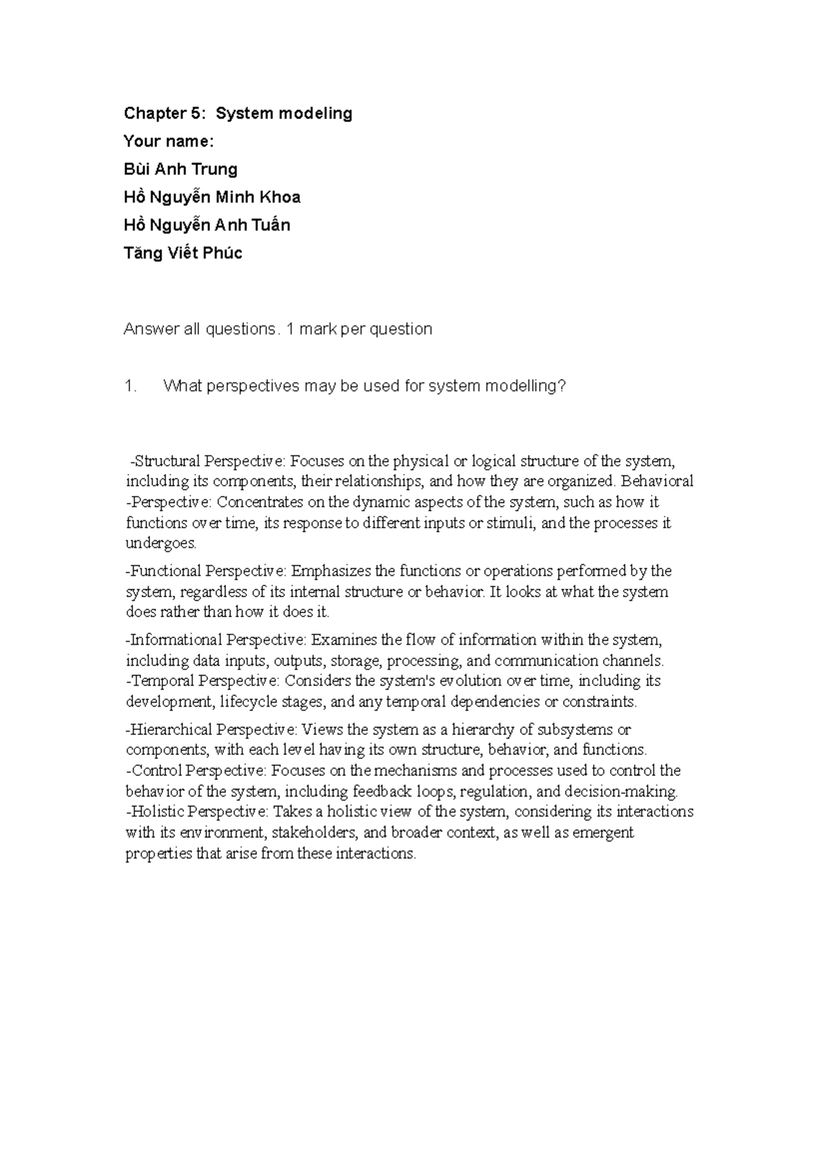 Ch5 Quiz - abc - Chapter 5: System modeling Your name: Bùi Anh Trung Hồ ...