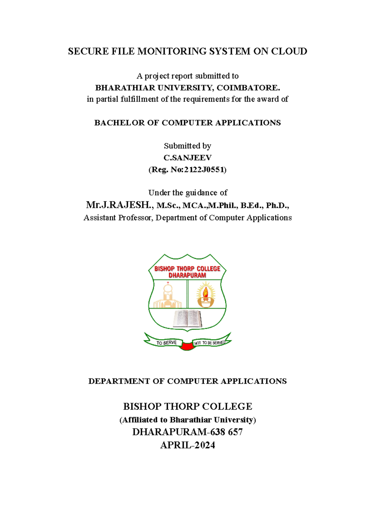 Sanjeev - SECURE FILE MONITORING SYSTEM ON CLOUD A project report ...