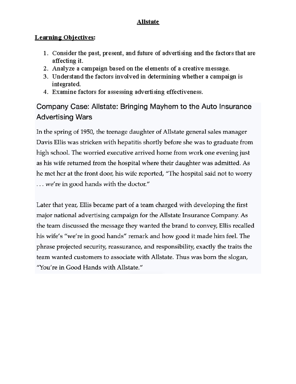 Allstate Mayhem Case MKT 340 S24 - MKT 340 - Allstate Learning ...