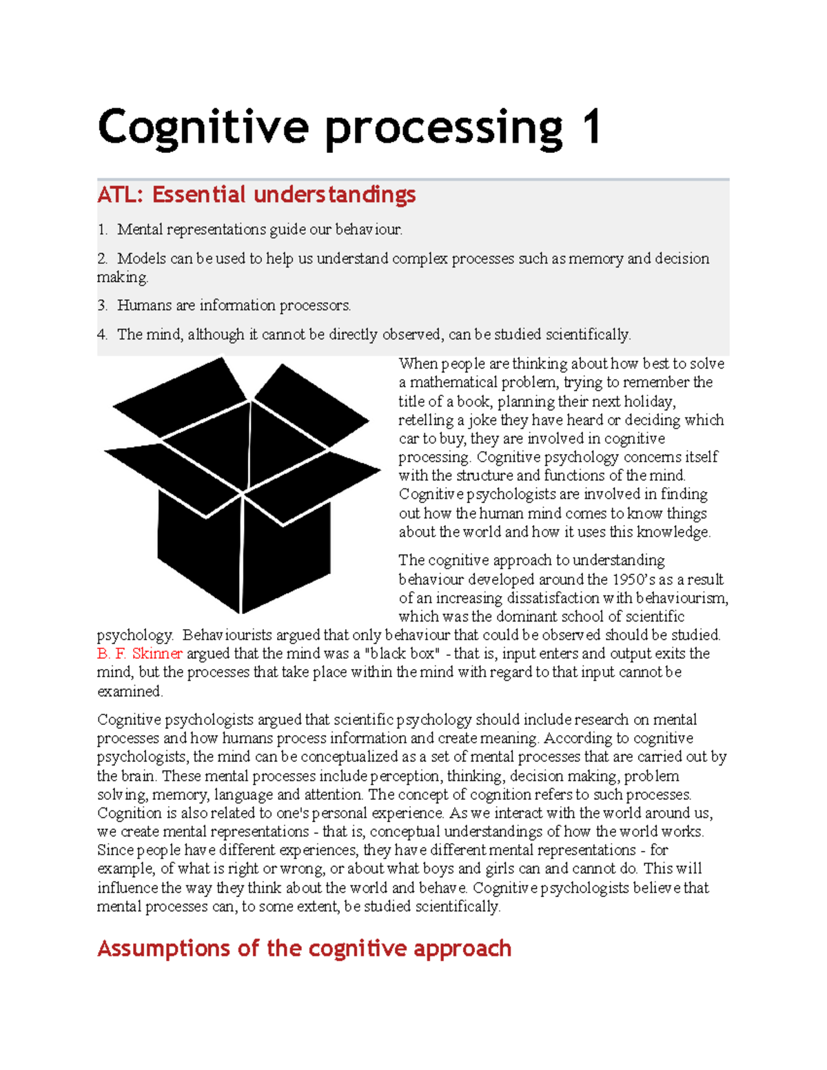 Cognitive processing - Student Notes - Cognitive processing 1 ATL ...