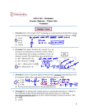 PHYS 204 - Concordia - Mechanics - Studocu