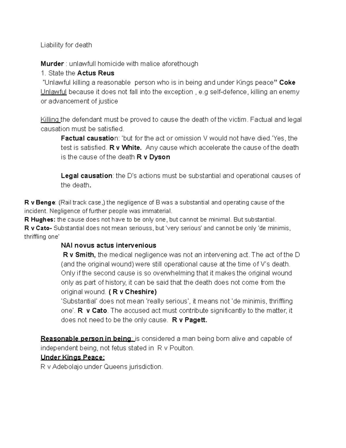 Murder - Criminal Law - Liability for death Murder : unlawfull homicide ...